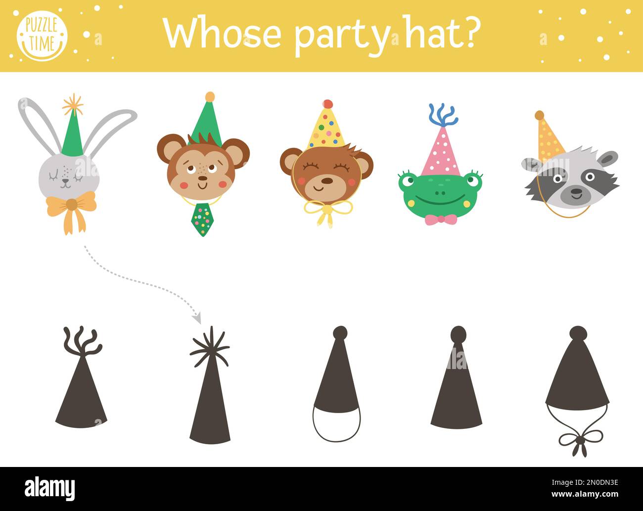 Birthday shadow matching activity for children. Fun puzzle with cute ...