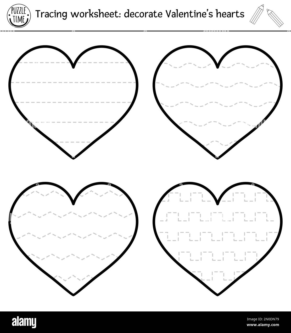 Vector Saint Valentine handwriting practice worksheet. February ...