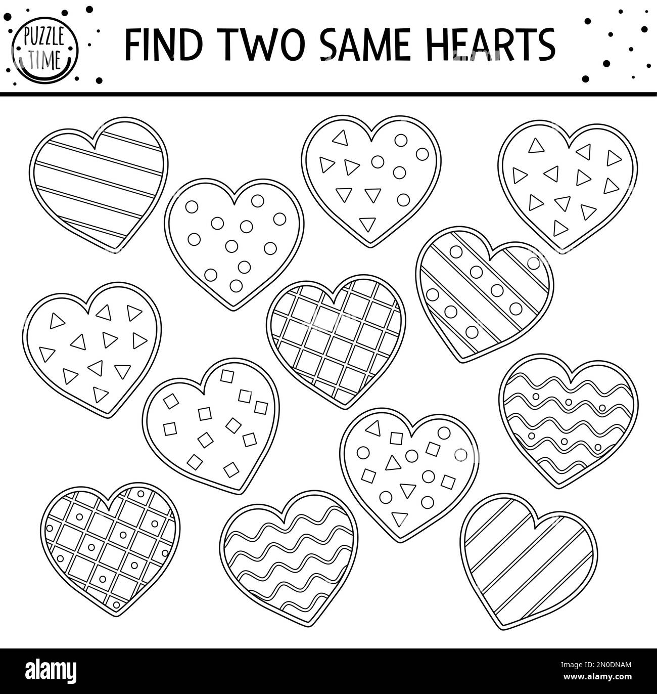 Find two same hearts. Holiday black and white matching activity for ...