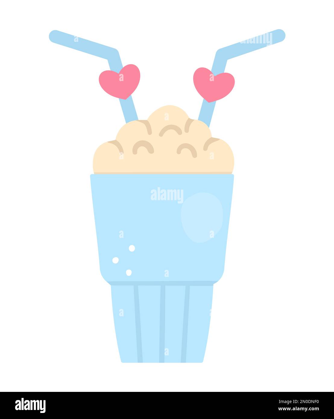 Vector milk shake in blue glass with straws. Cute drink isolated on ...