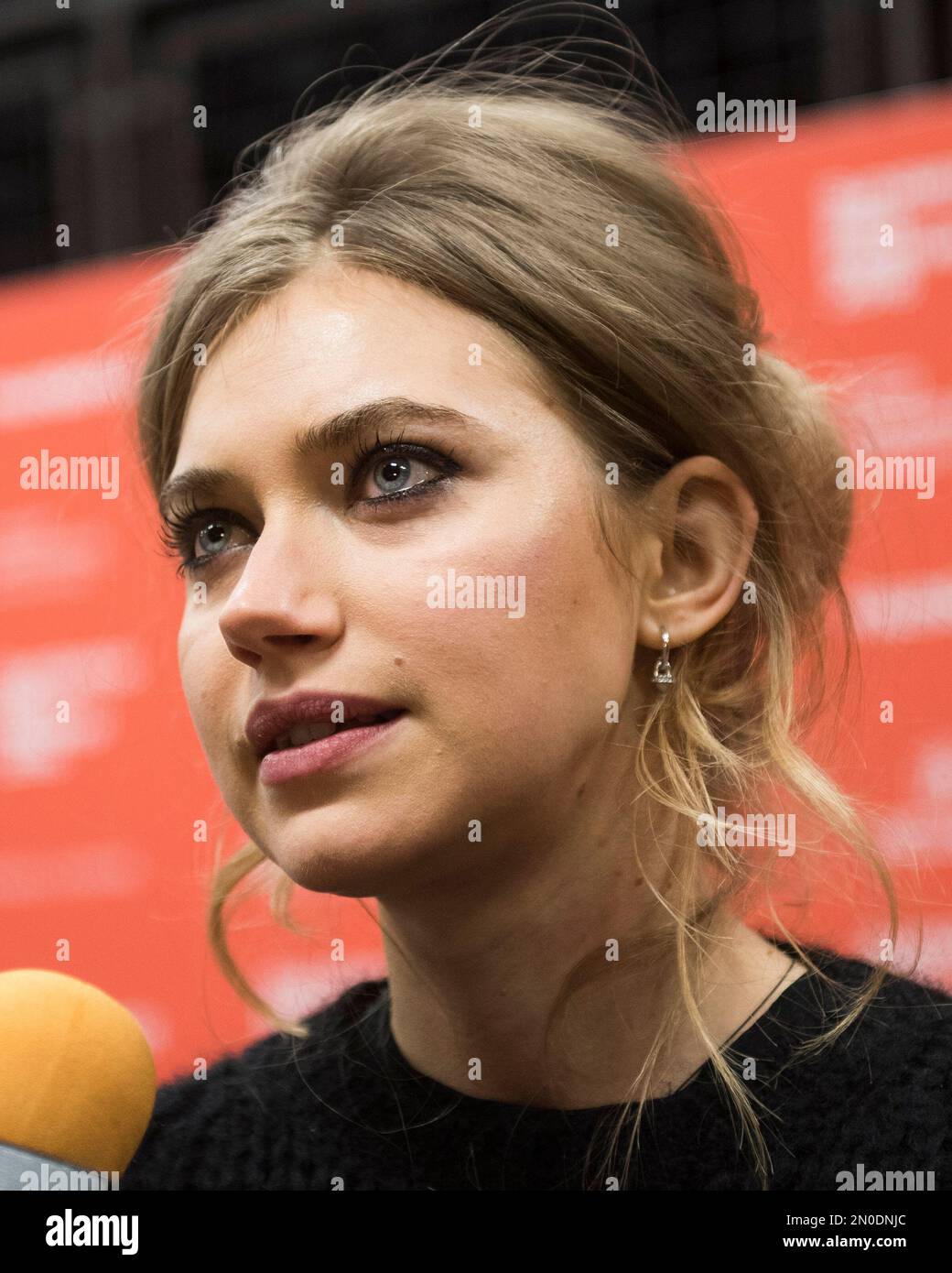 Actress Imogen Poots speaks during an interview at the premiere of ...