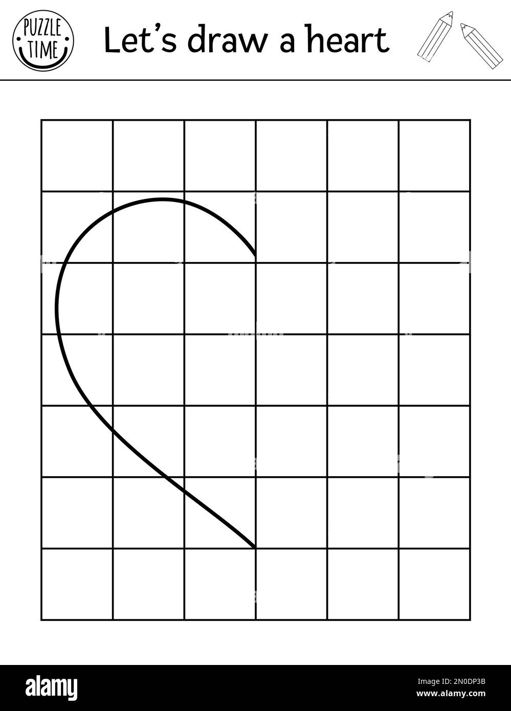 Complete the heart picture. Vector Saint Valentine day drawing practice ...