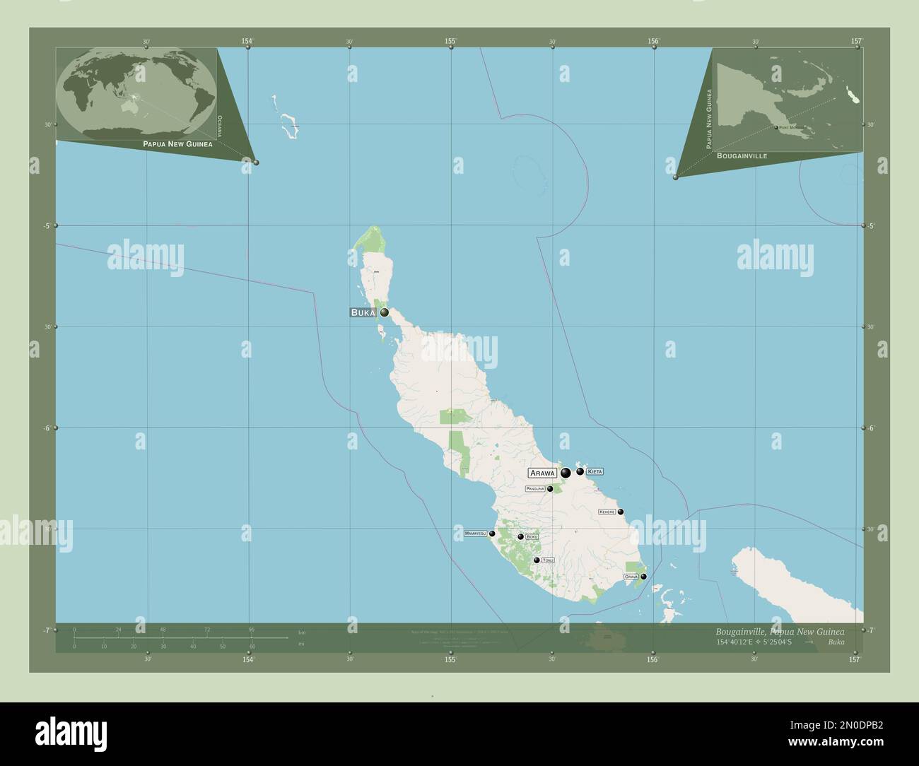 Bougainville, autonomous region of Papua New Guinea. Open Street Map ...