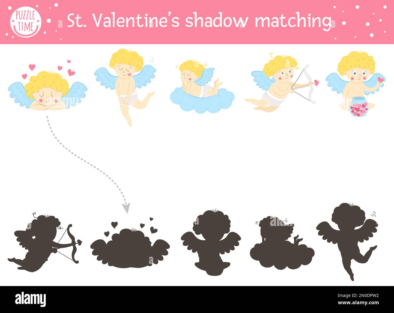 Saint valentine day shadow matching activity for children. Fun puzzle ...