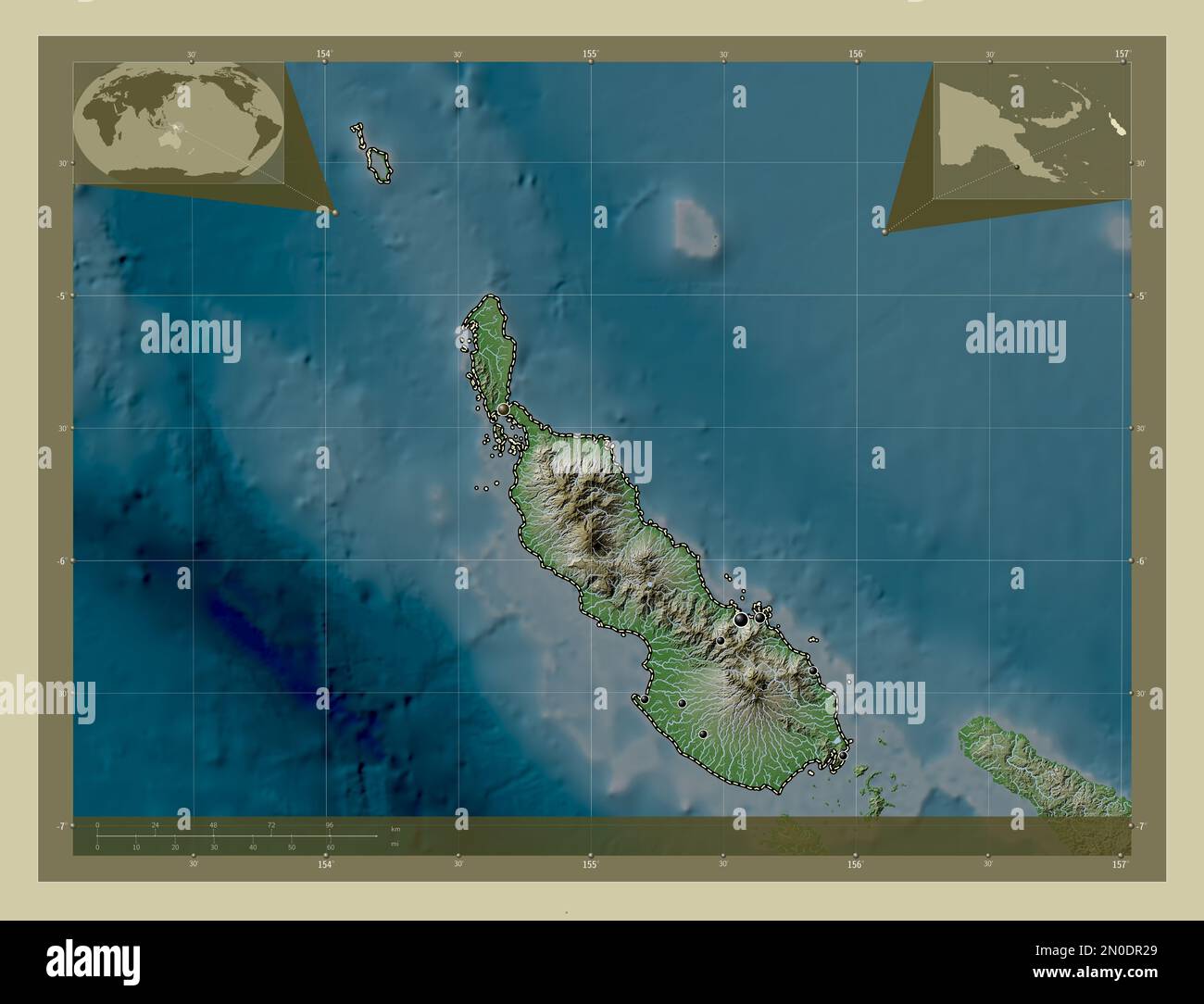 Bougainville, autonomous region of Papua New Guinea. Elevation map ...