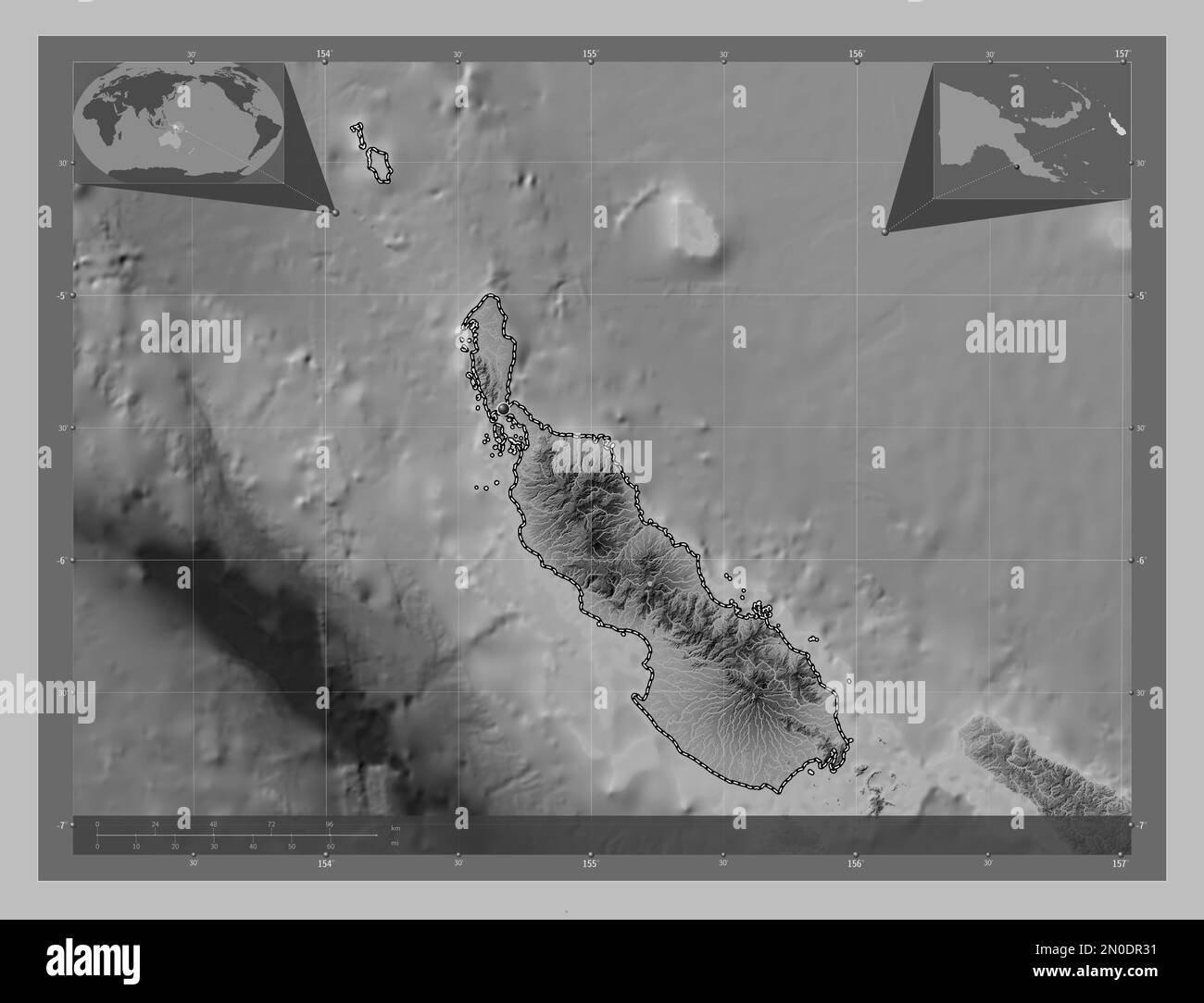 Bougainville, autonomous region of Papua New Guinea. Grayscale ...