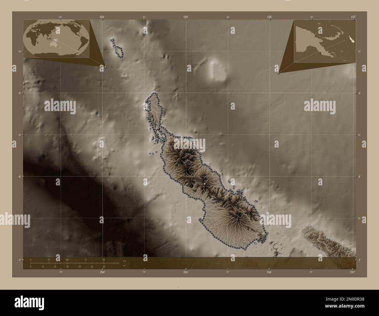 Bougainville, autonomous region of Papua New Guinea. Elevation map ...