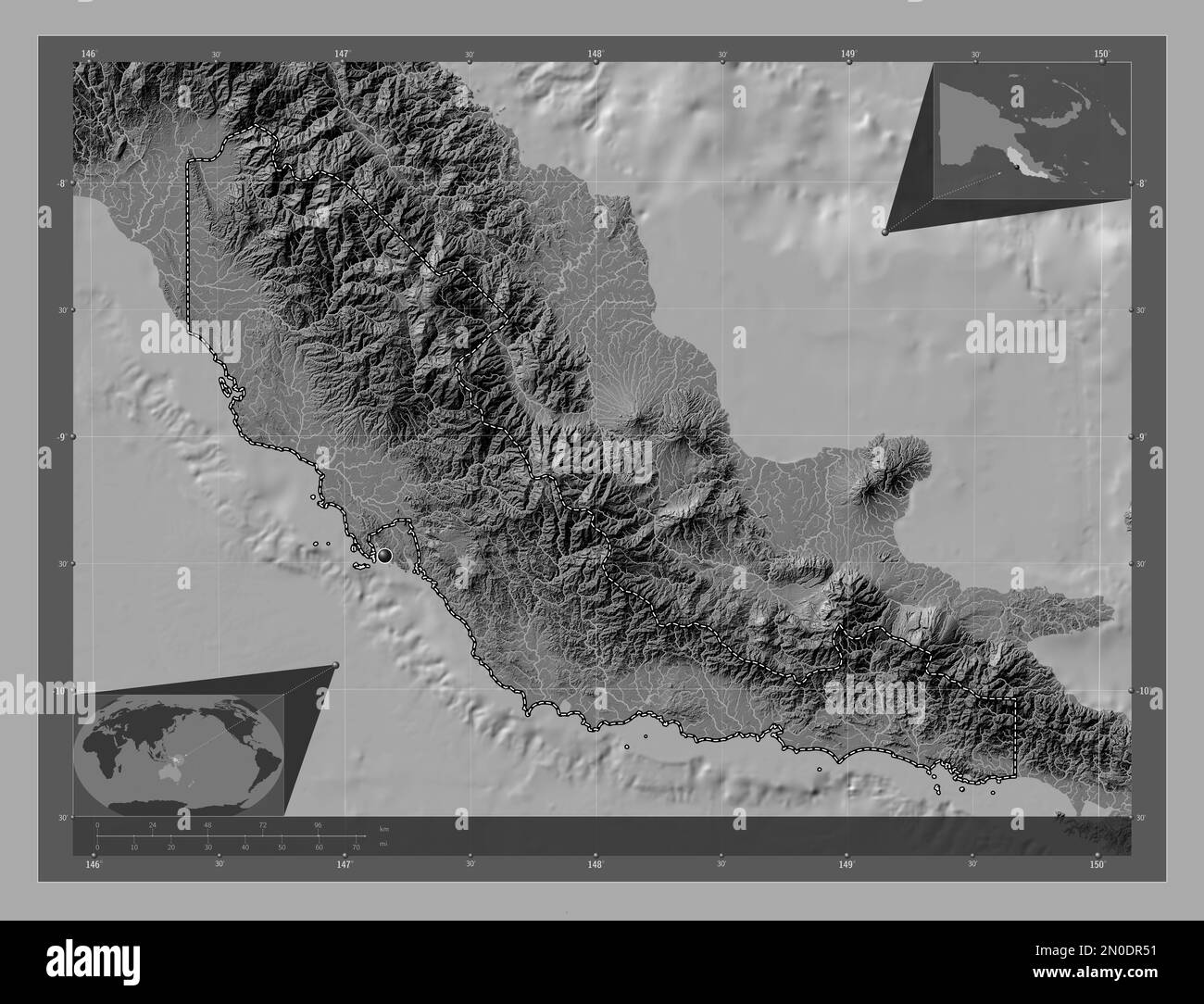 Central Province, province of Papua New Guinea. Bilevel elevation map ...