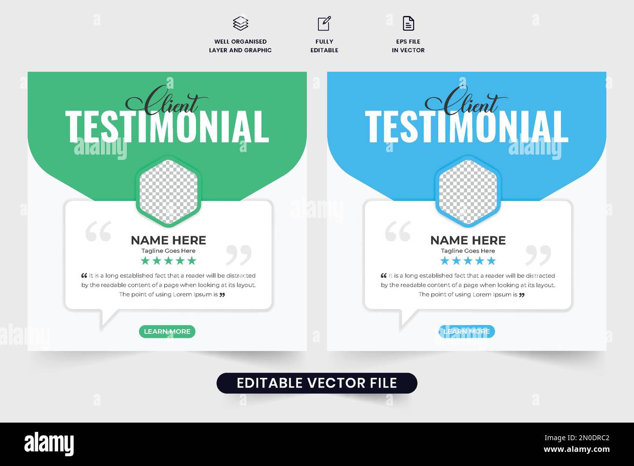 Client testimonial and service review template design for social media ...