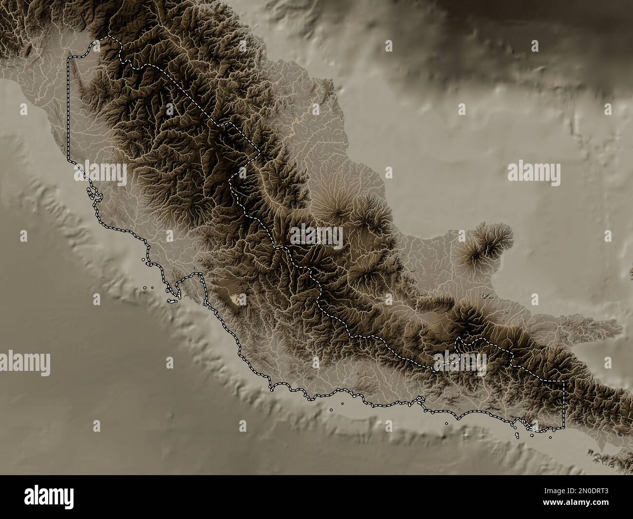 Central Province, province of Papua New Guinea. Elevation map colored ...