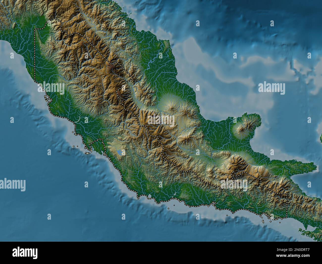 Central Province, province of Papua New Guinea. Colored elevation map ...