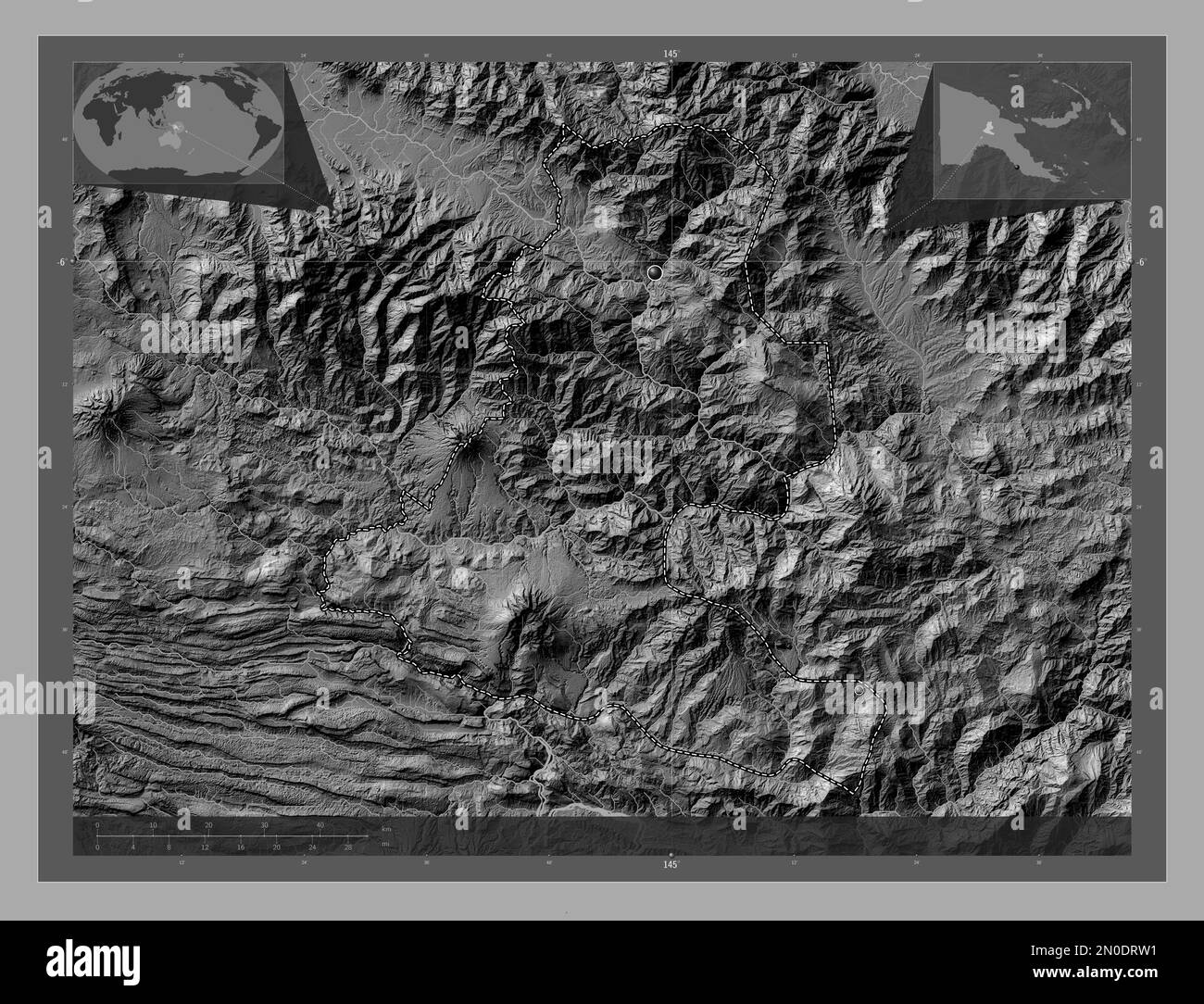 Chimbu, province of Papua New Guinea. Bilevel elevation map with lakes ...