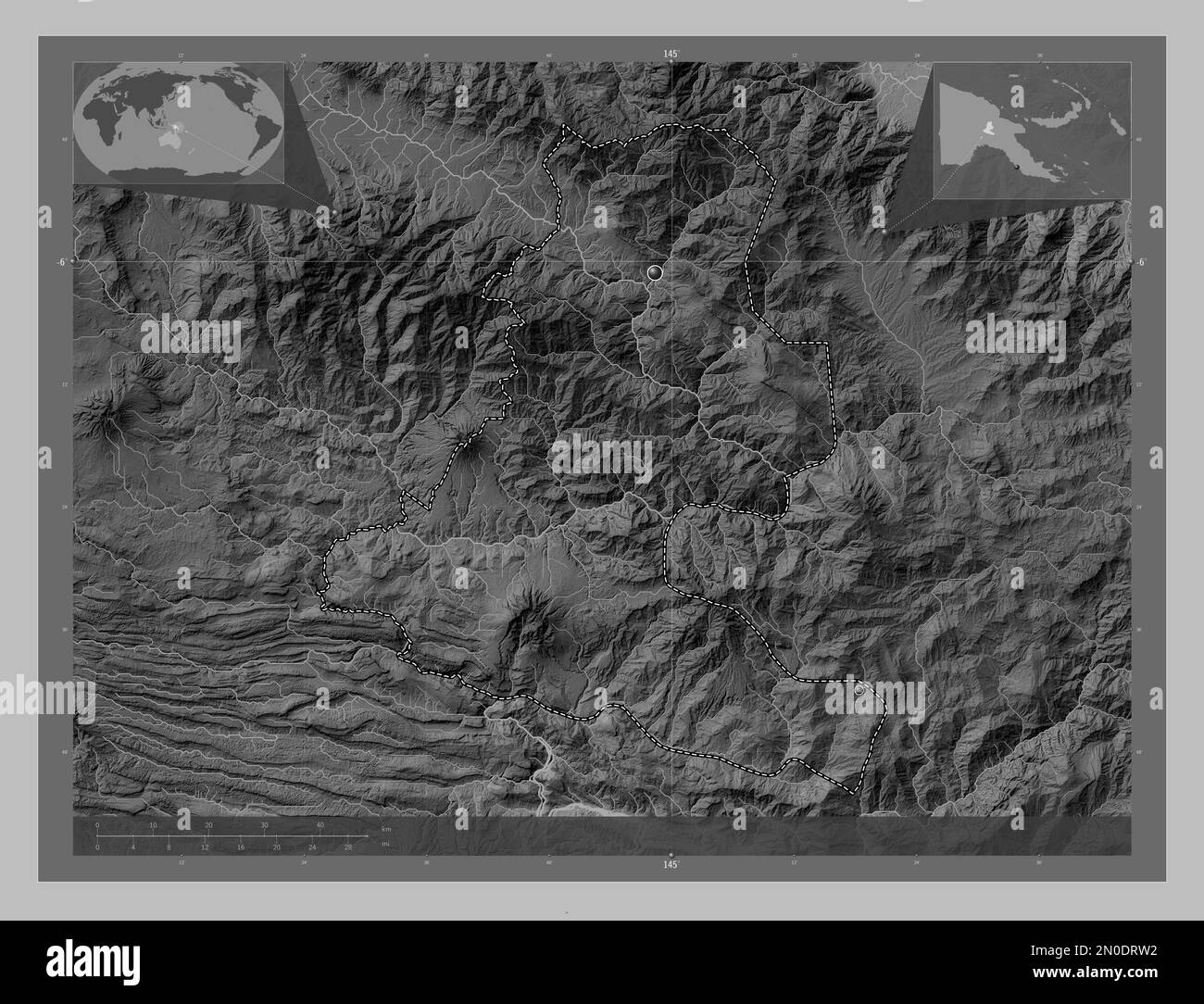 Chimbu, province of Papua New Guinea. Grayscale elevation map with ...