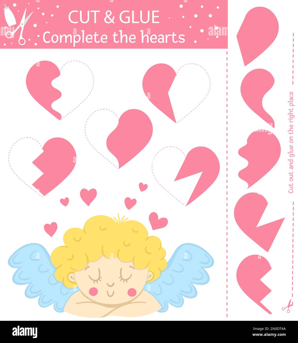 Vector Saint Valentine day cut and glue activity. Holiday educational ...