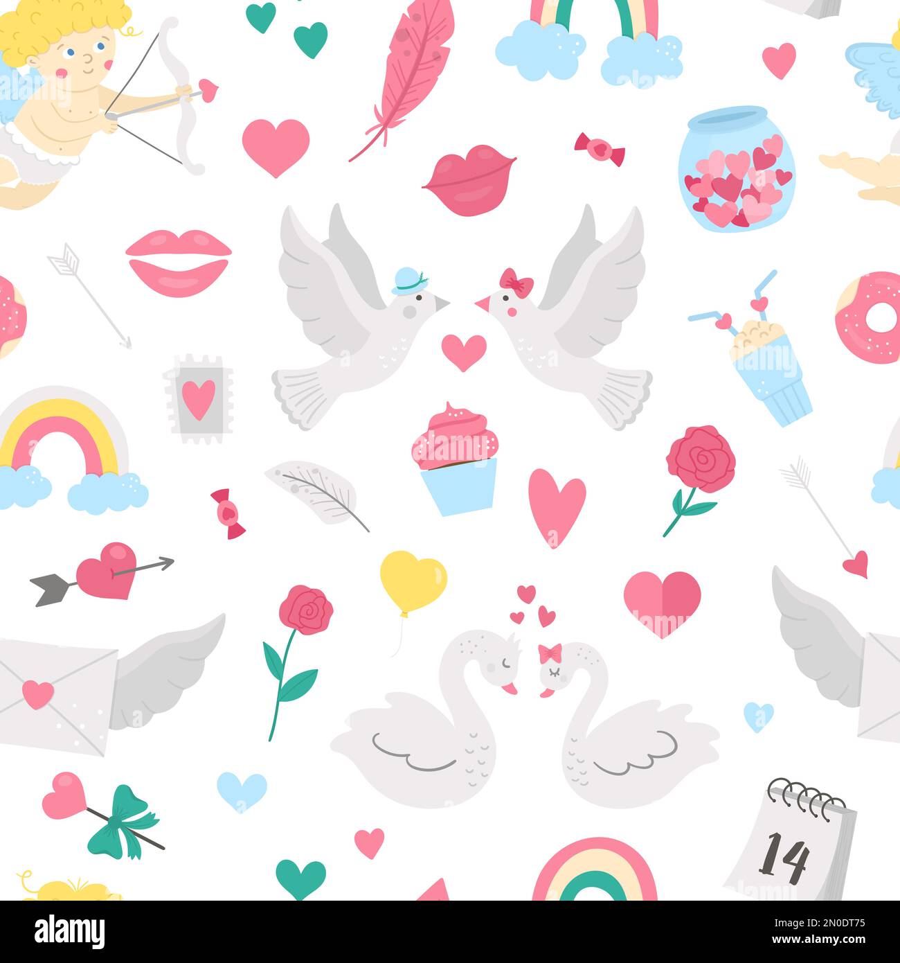 Vector seamless pattern with Saint Valentine’s day symbols. Repeating ...