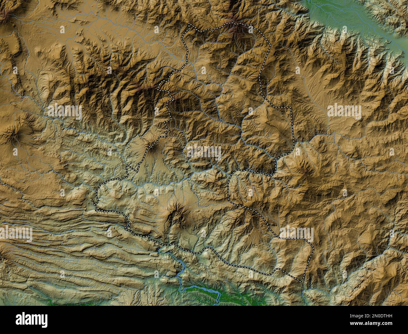 Chimbu, province of Papua New Guinea. Colored elevation map with lakes ...