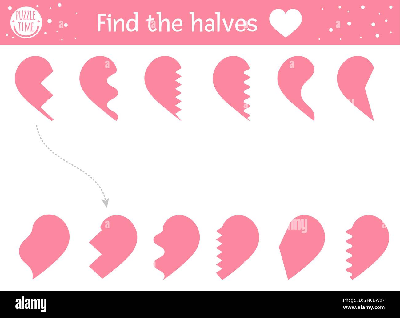 Saint Valentine day matching activity for children. Fun puzzle with ...