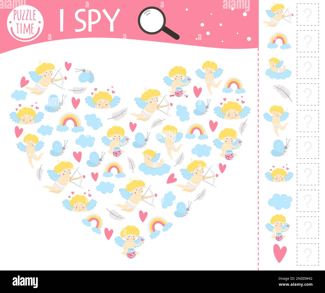 Saint Valentine day I spy game for kids. Searching and counting ...