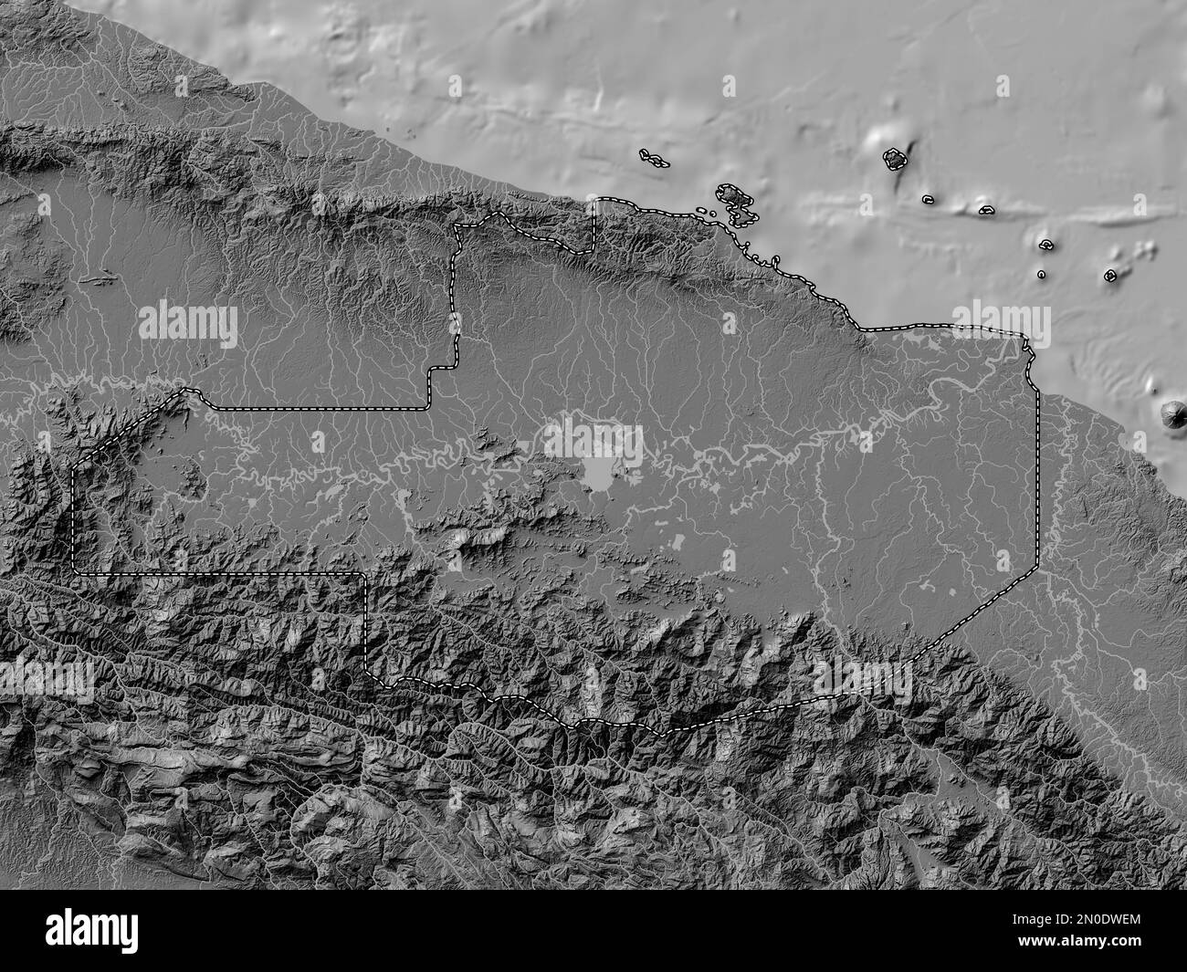 East Sepik, province of Papua New Guinea. Bilevel elevation map with ...