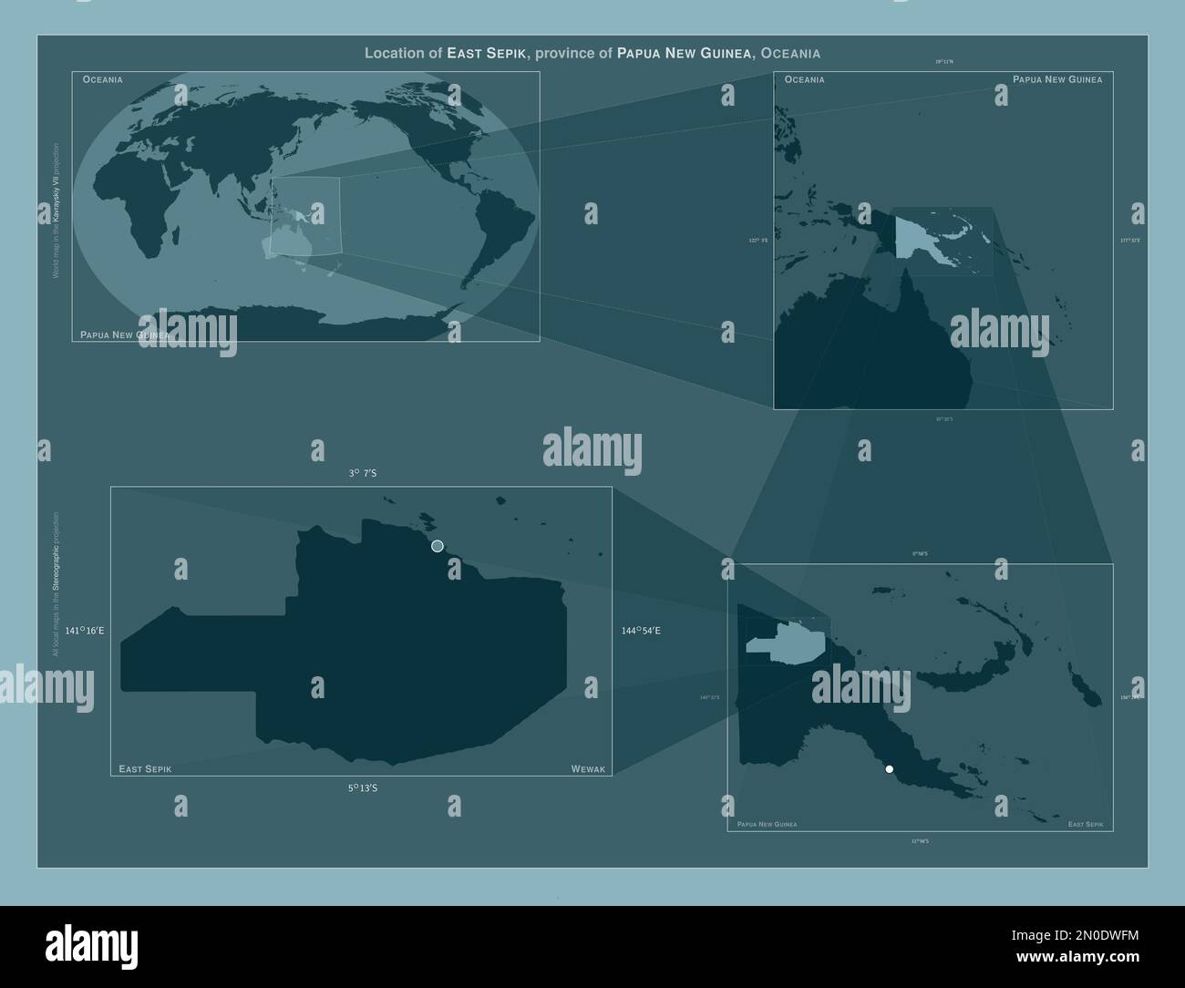 East Sepik, province of Papua New Guinea. Diagram showing the location of the region on larger ...