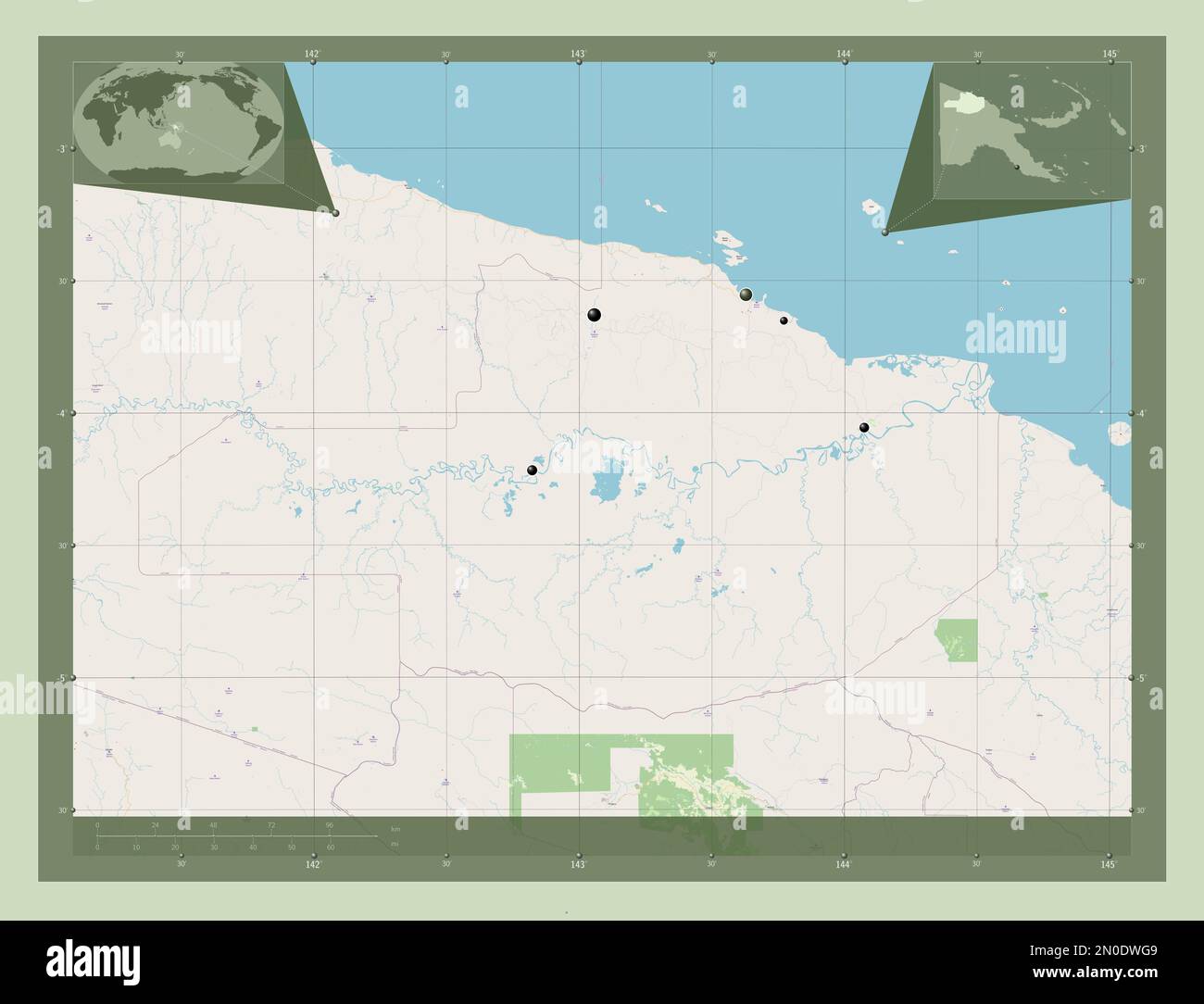East Sepik, province of Papua New Guinea. Open Street Map. Locations of ...