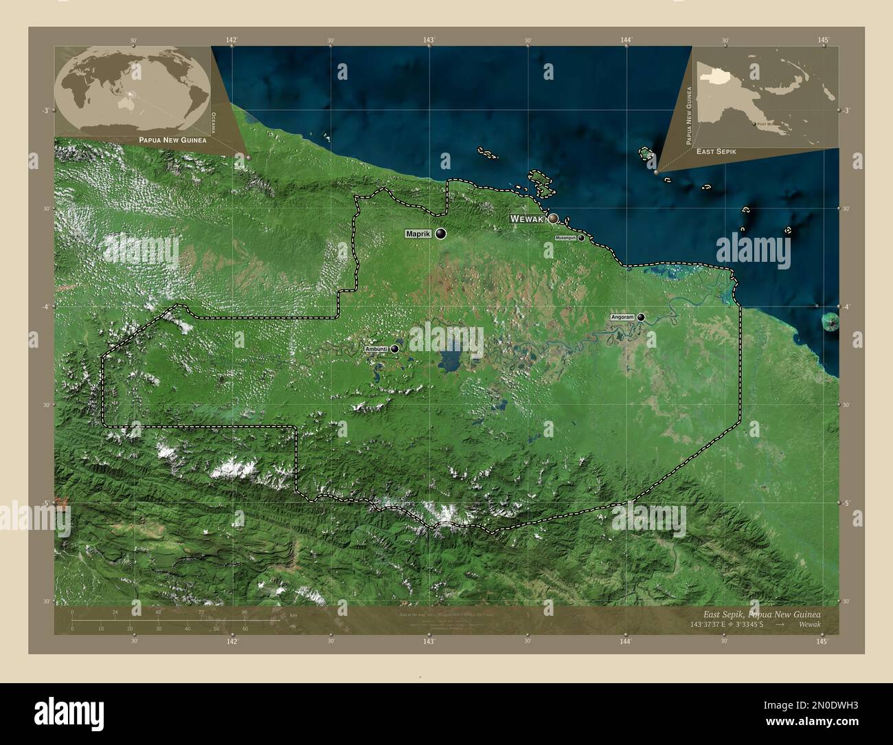 East Sepik, province of Papua New Guinea. High resolution satellite map ...