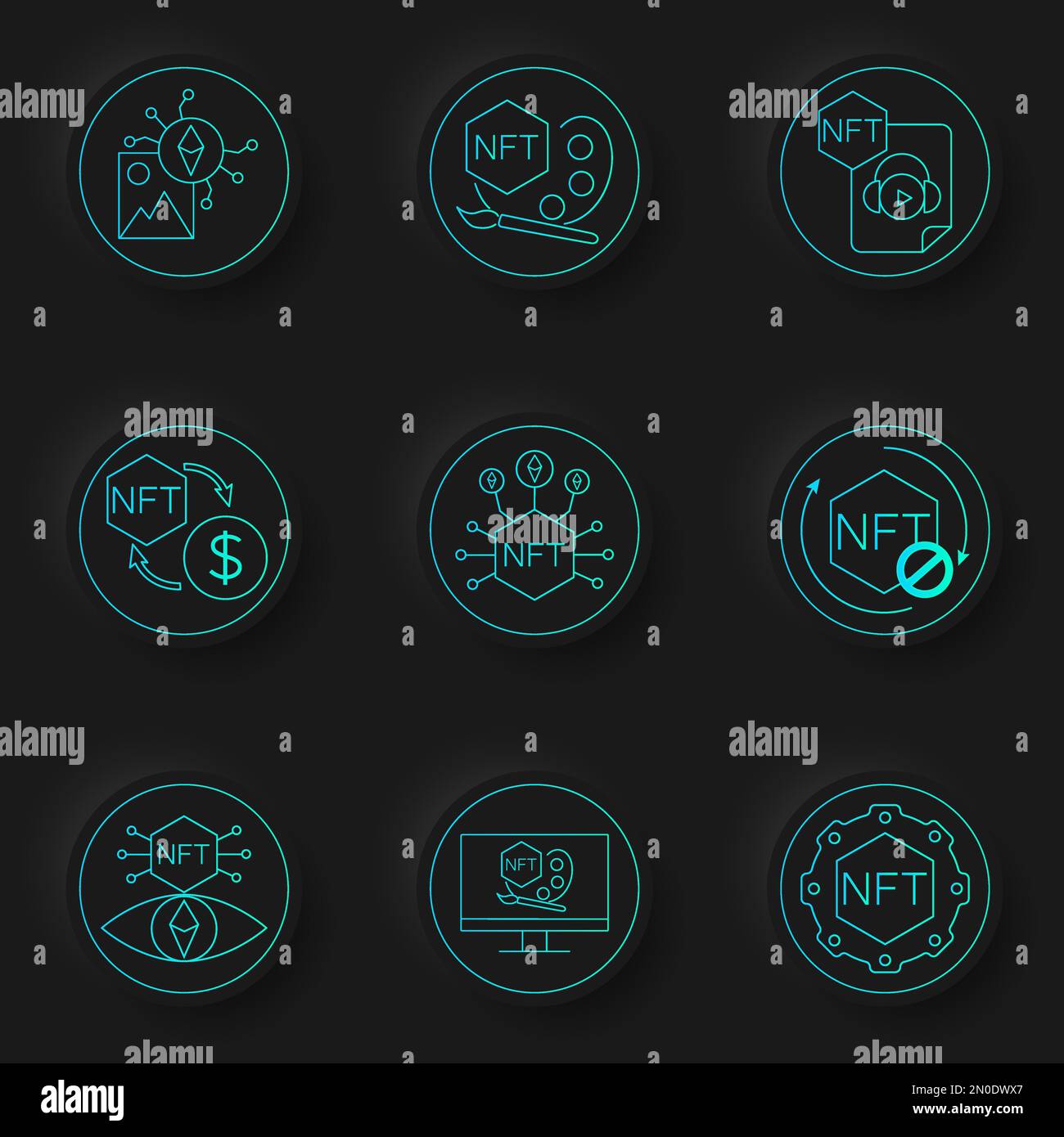 NFT technology line icon set. Crypto Icon or Logo Symbol vector ...