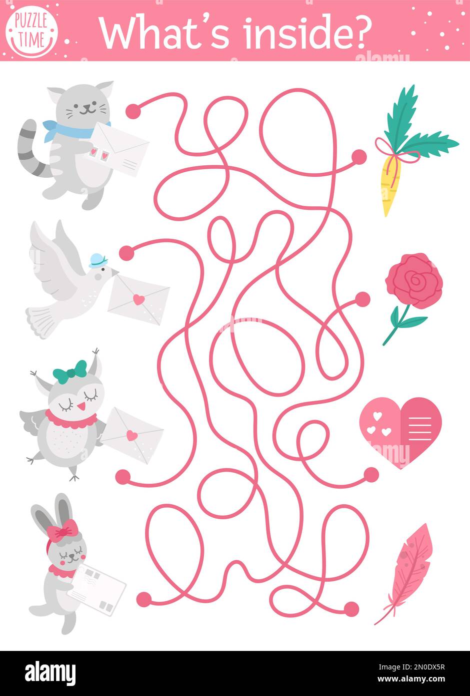 Saint Valentine day maze for children. Holiday preschool printable ...