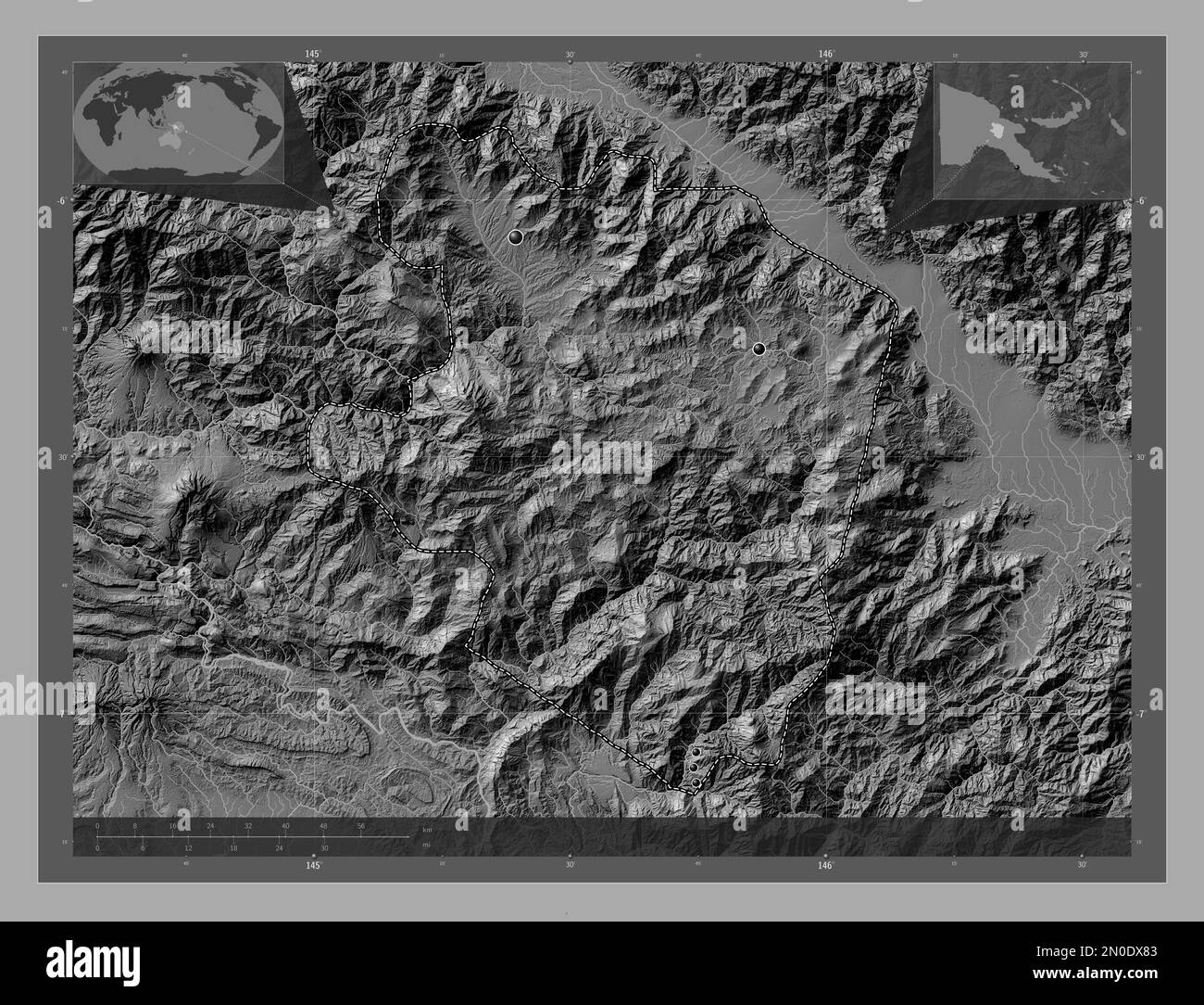 Eastern Highlands, province of Papua New Guinea. Bilevel elevation map ...
