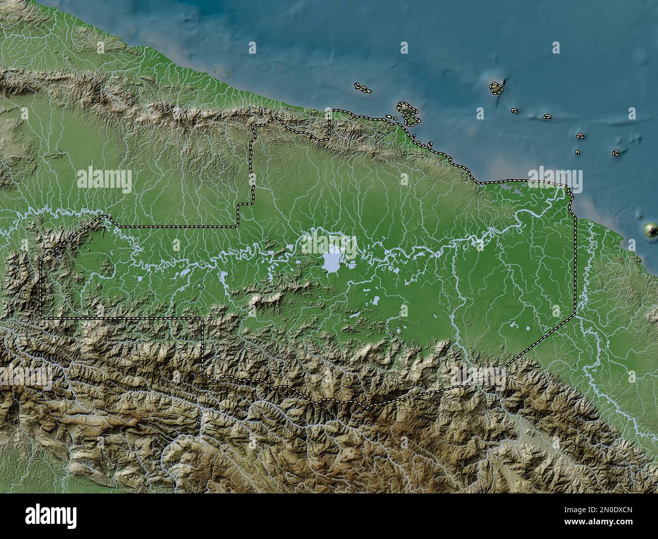 East Sepik, province of Papua New Guinea. Elevation map colored in wiki style with lakes and ...