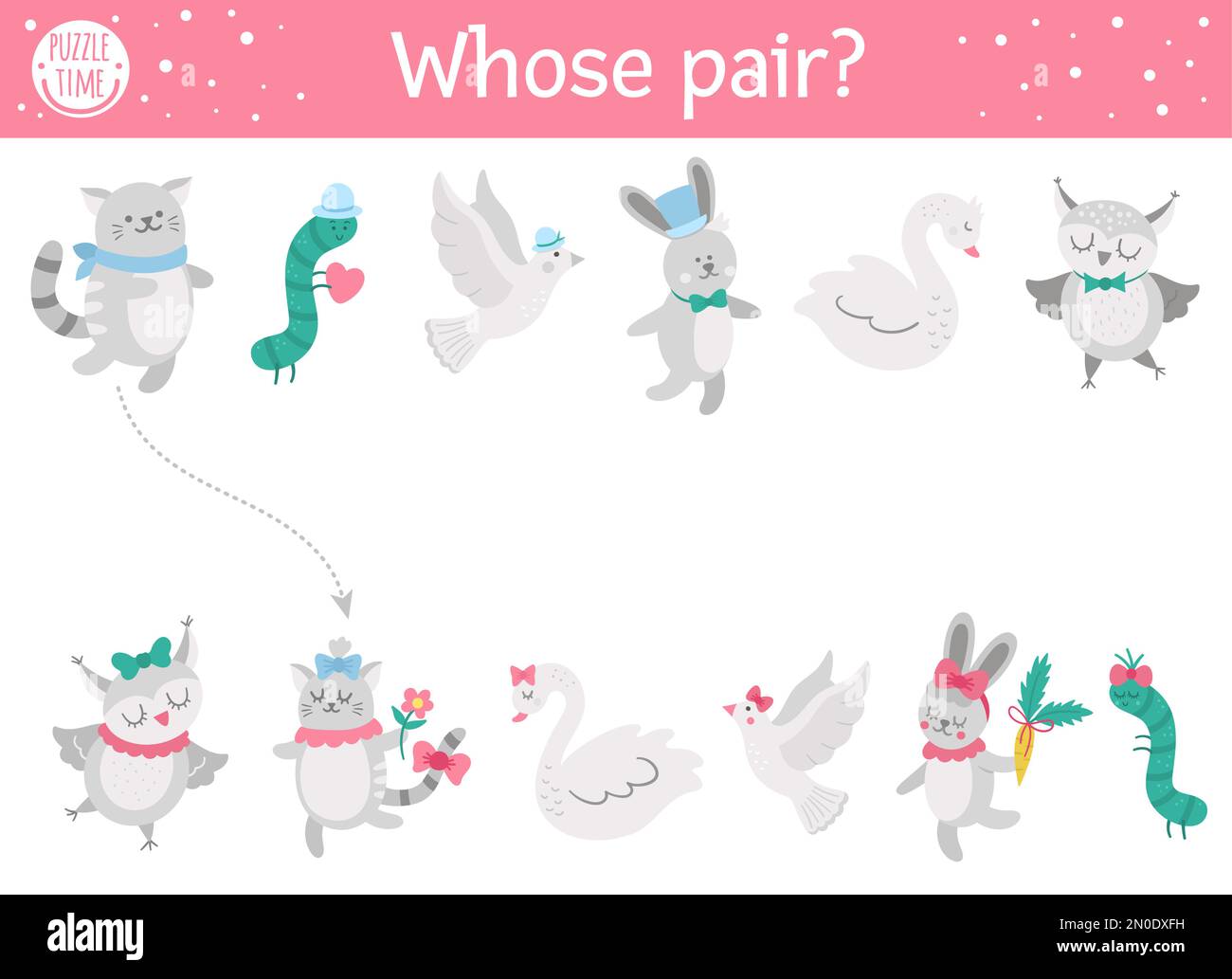 Saint Valentine day matching activity for children. Fun puzzle with ...