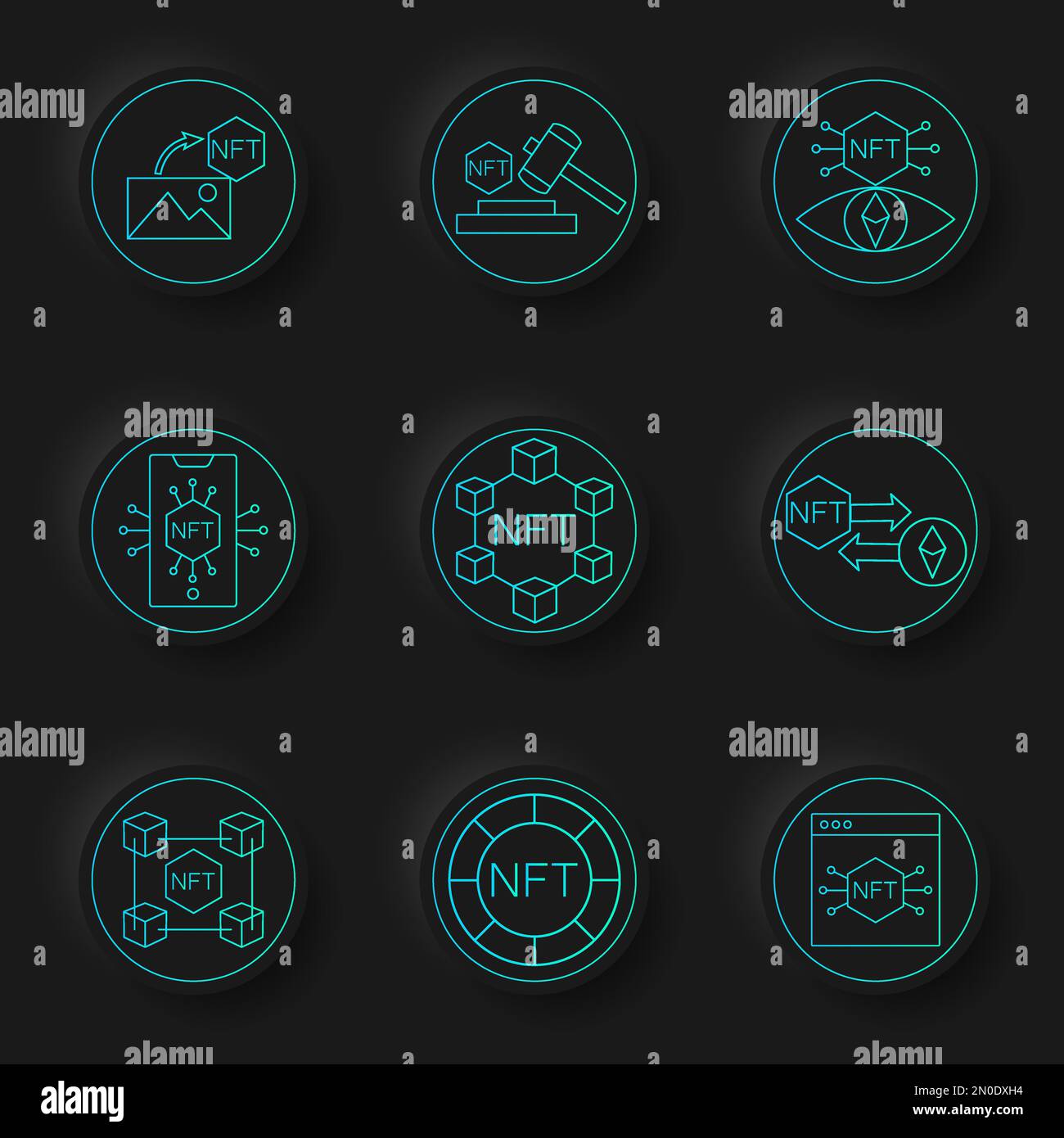 NFT technology line icon set. Crypto Icon or Logo Symbol vector illustration Stock Vector Image ...