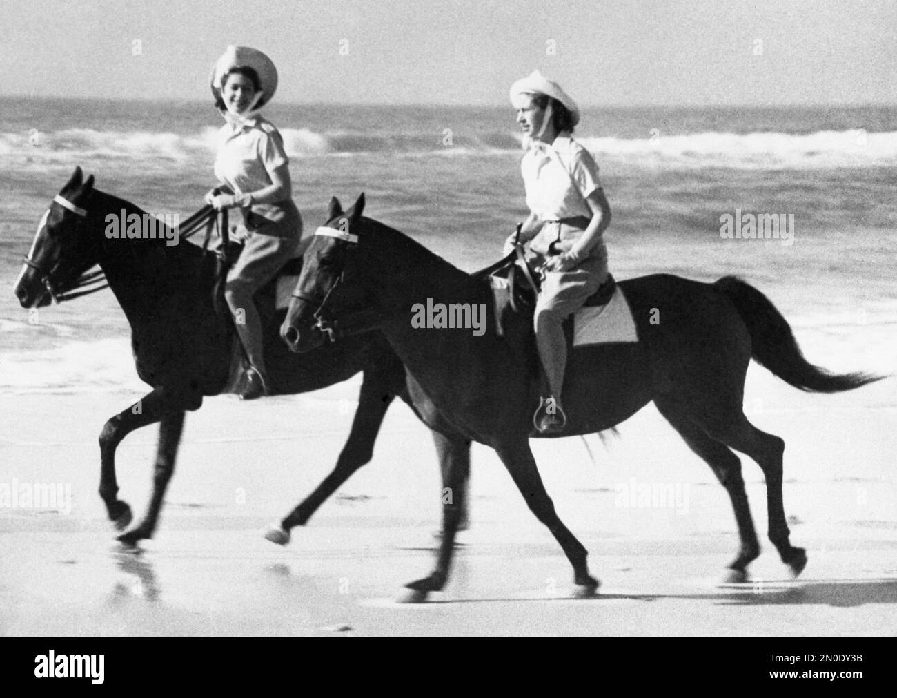 Princess Elizabeth, left, and Princess Margaret Rose enjoy a canter ...