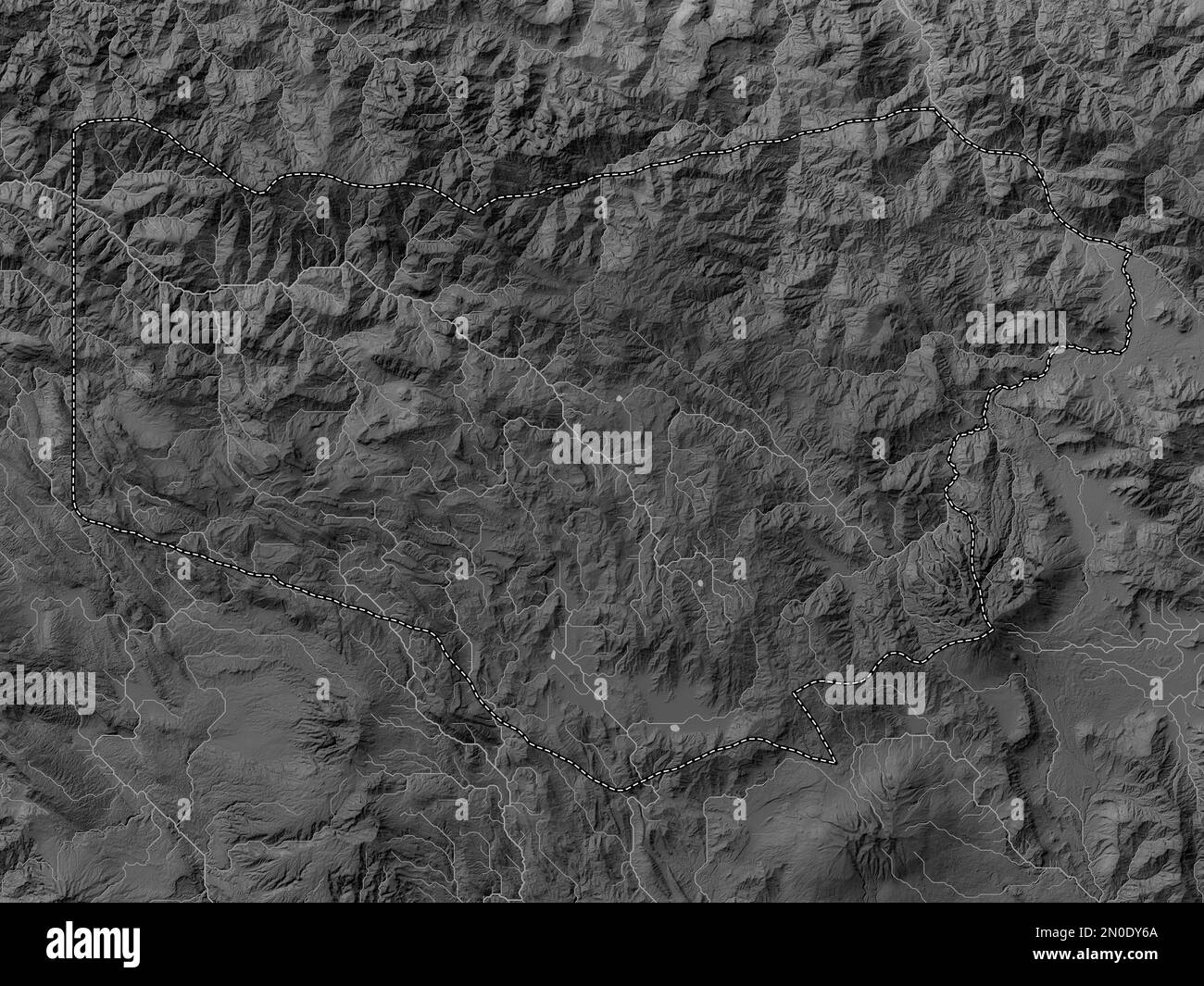 Enga, province of Papua New Guinea. Grayscale elevation map with lakes ...