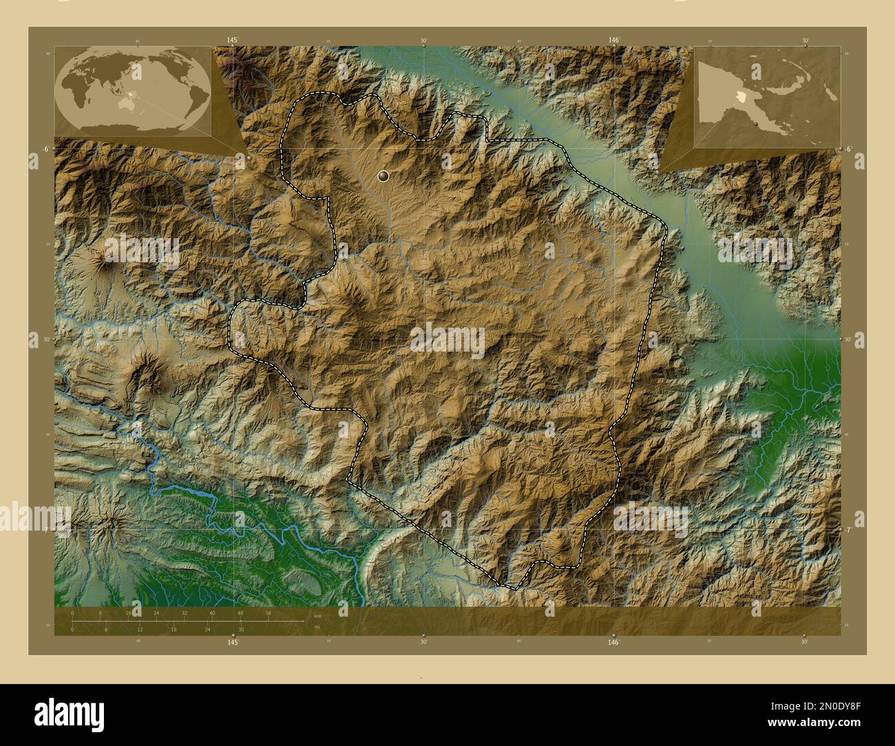 Eastern Highlands, province of Papua New Guinea. Colored elevation map ...