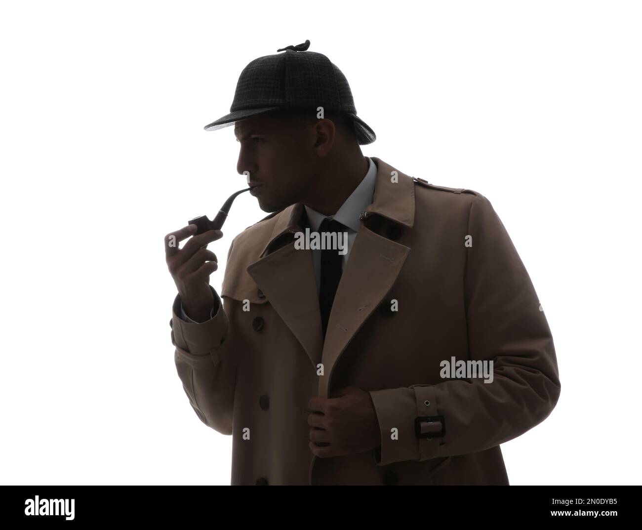 Old fashioned detective with smoking pipe on white background Stock ...