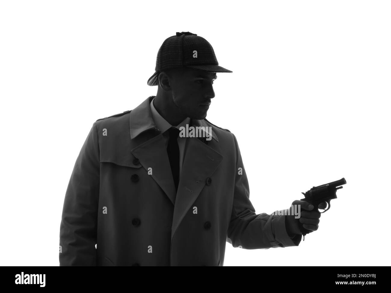 Old fashioned detective with revolver on white background Stock Photo ...