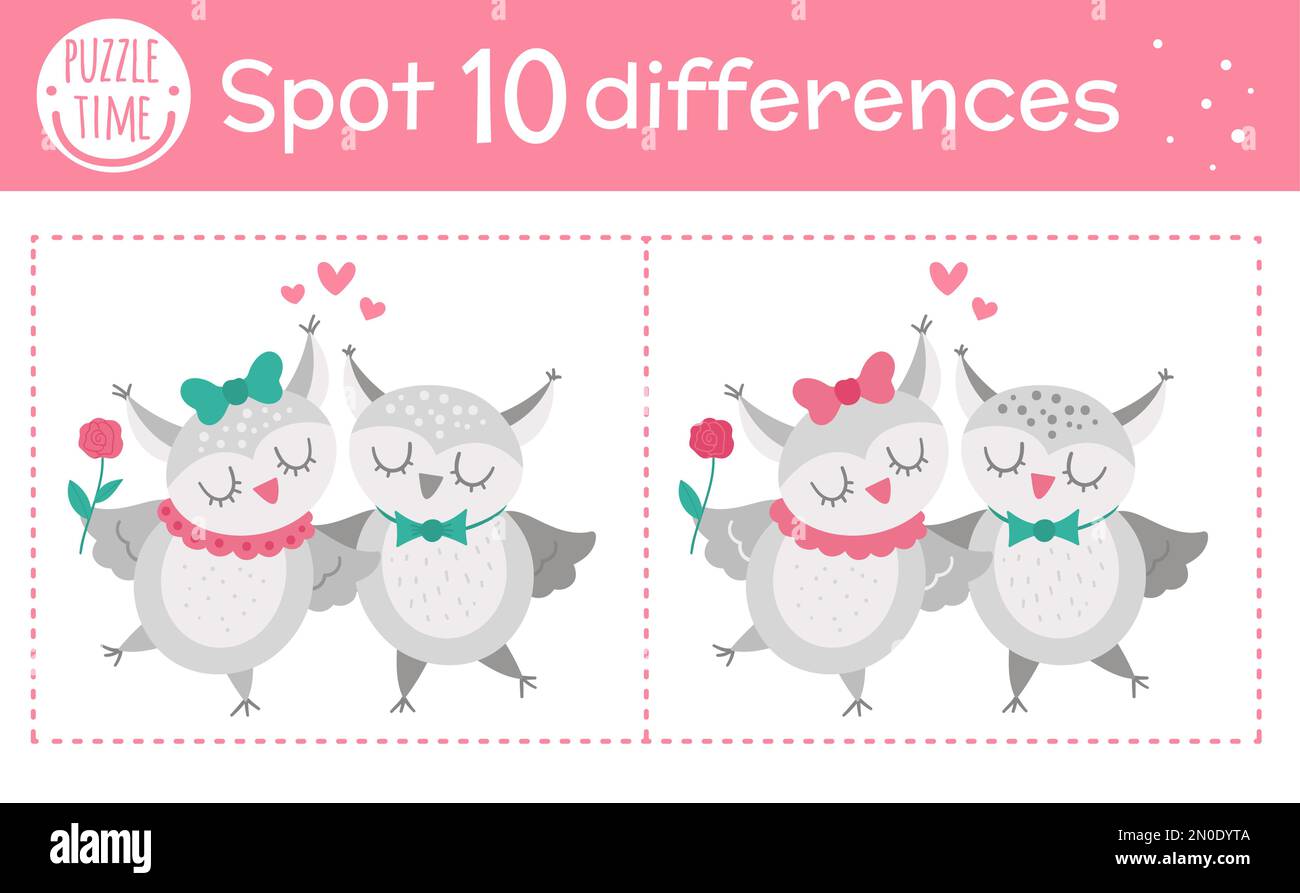 Saint Valentine day find differences game for children. Holiday ...