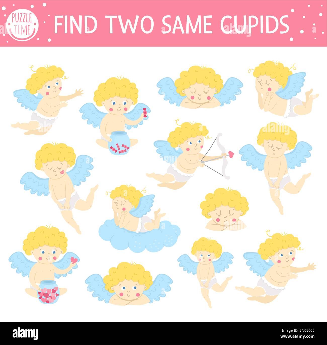 Find two same cupids. Holiday matching activity for children. Funny ...