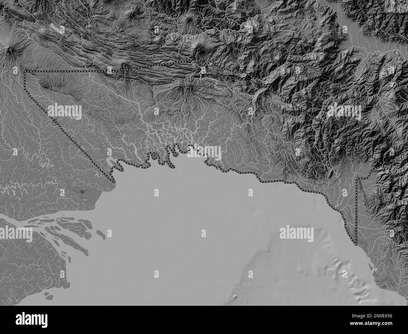 Gulf, province of Papua New Guinea. Bilevel elevation map with lakes ...