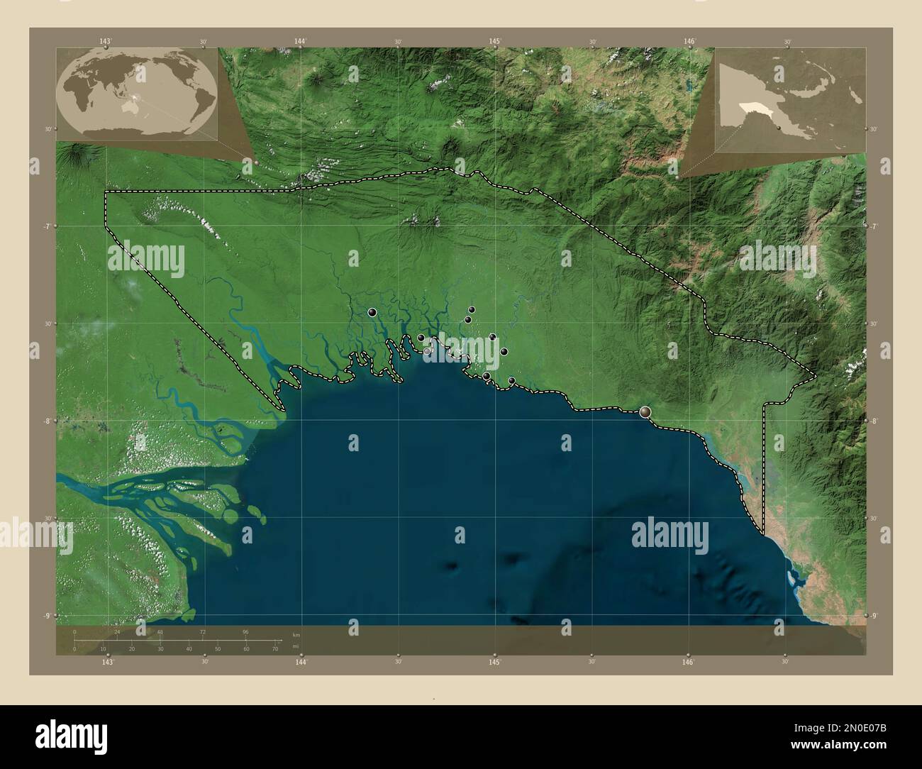 Gulf, province of Papua New Guinea. High resolution satellite map ...