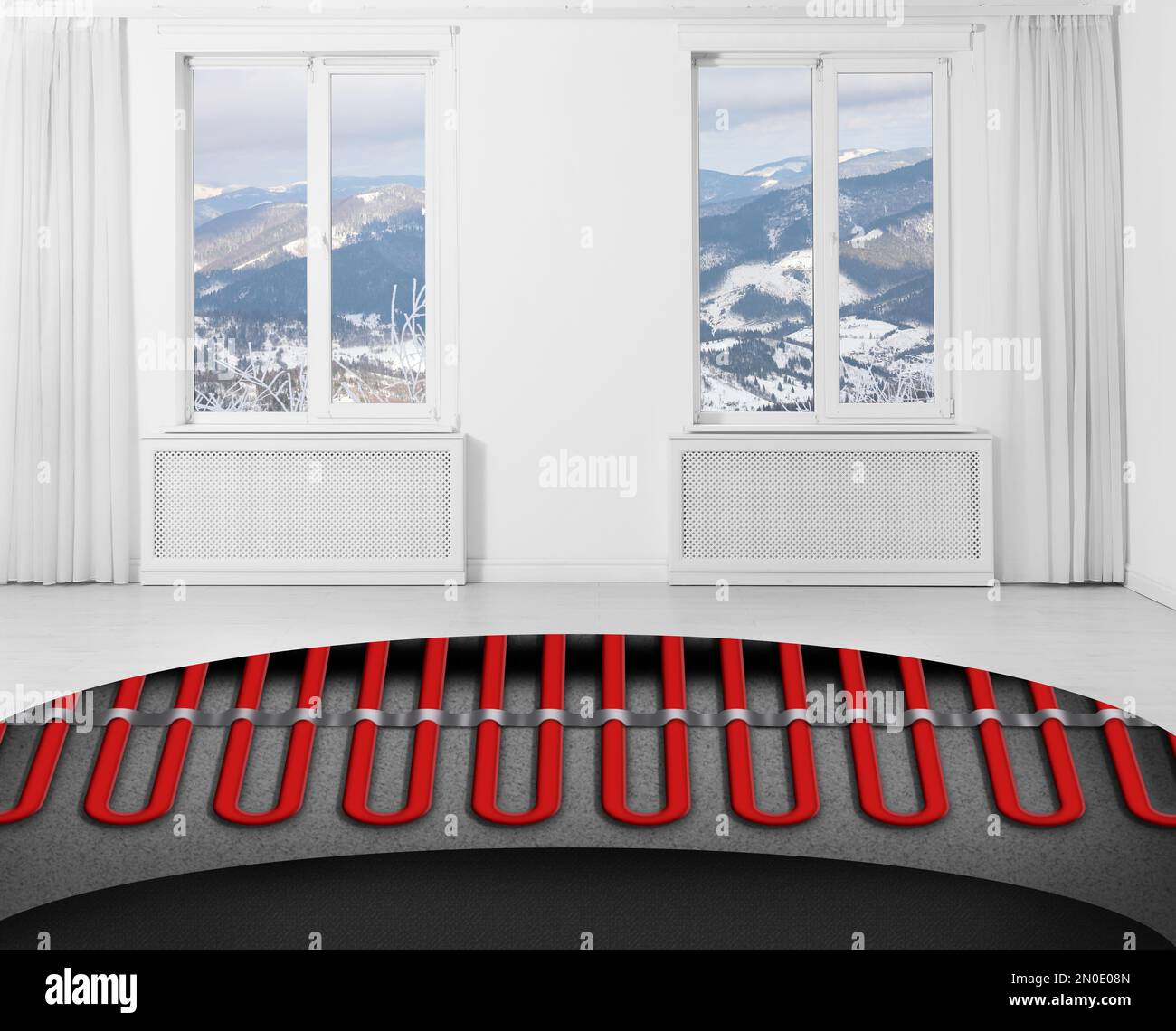 Cold season comfort. Room with installed underfloor heating system ...