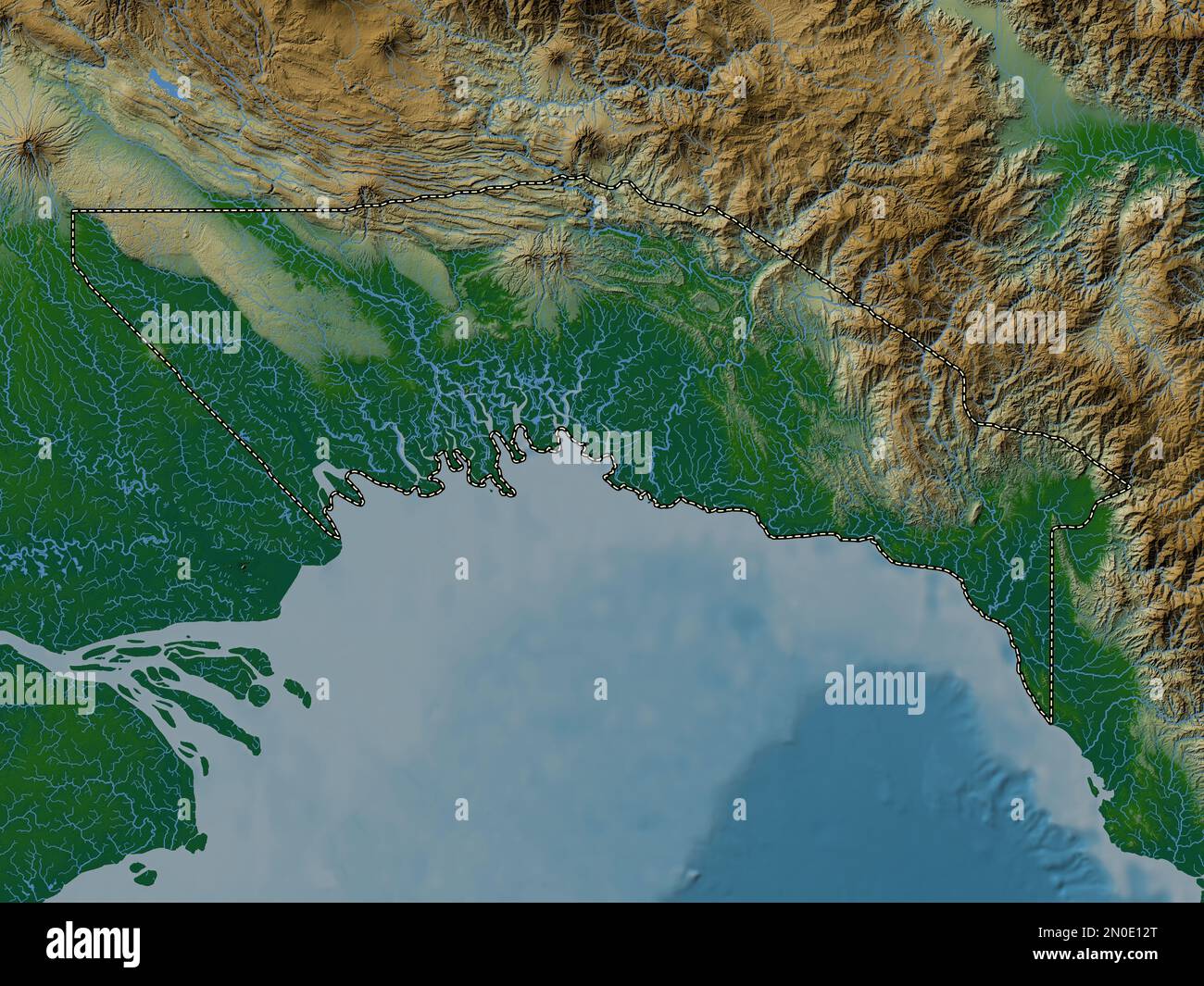 Gulf, province of Papua New Guinea. Colored elevation map with lakes ...