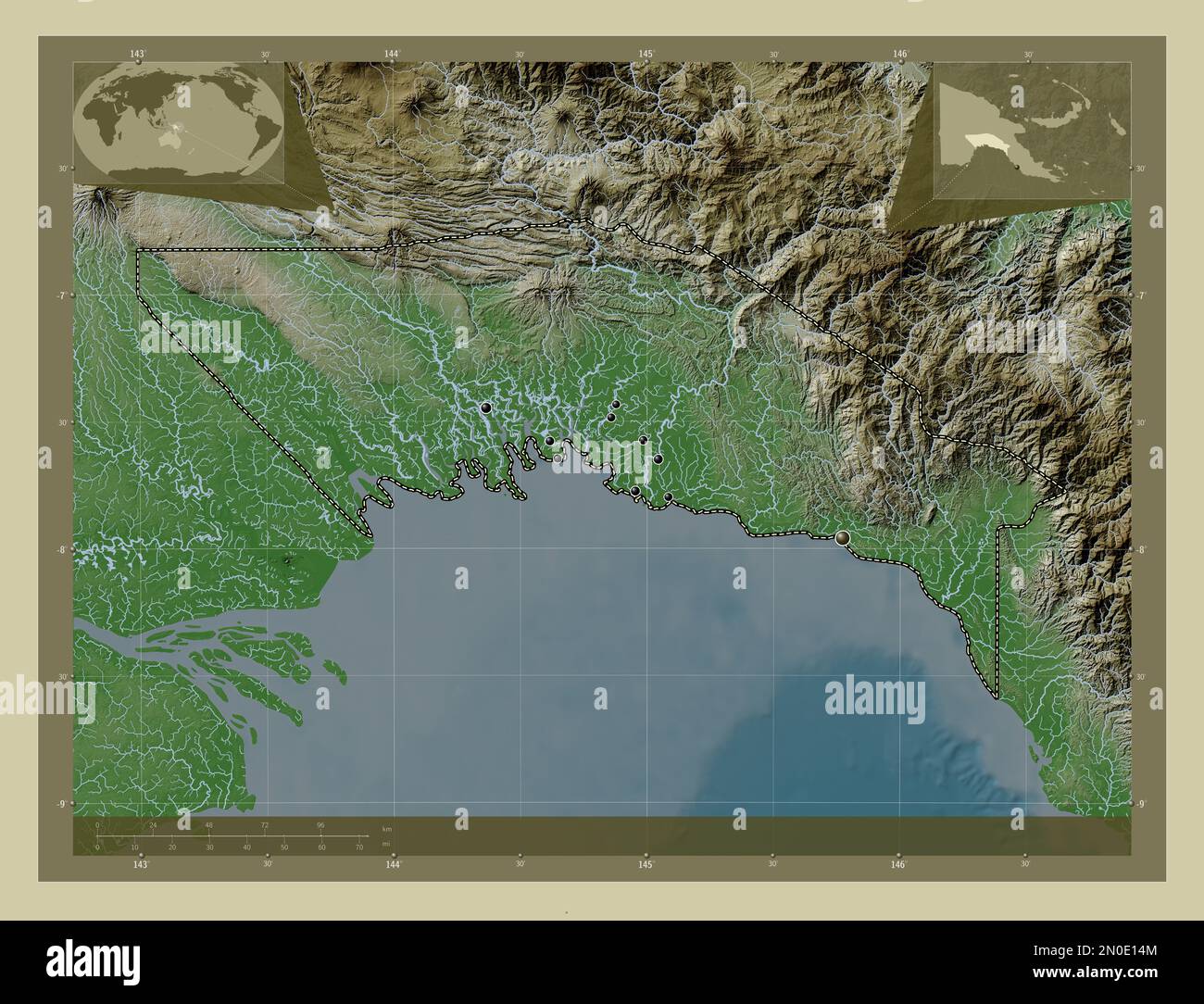 Gulf, province of Papua New Guinea. Elevation map colored in wiki style ...
