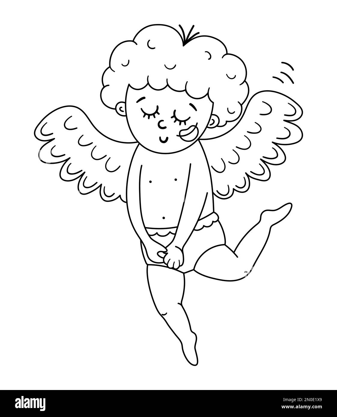 Vector black and white cupid with trace of kiss on his cheek. Funny ...