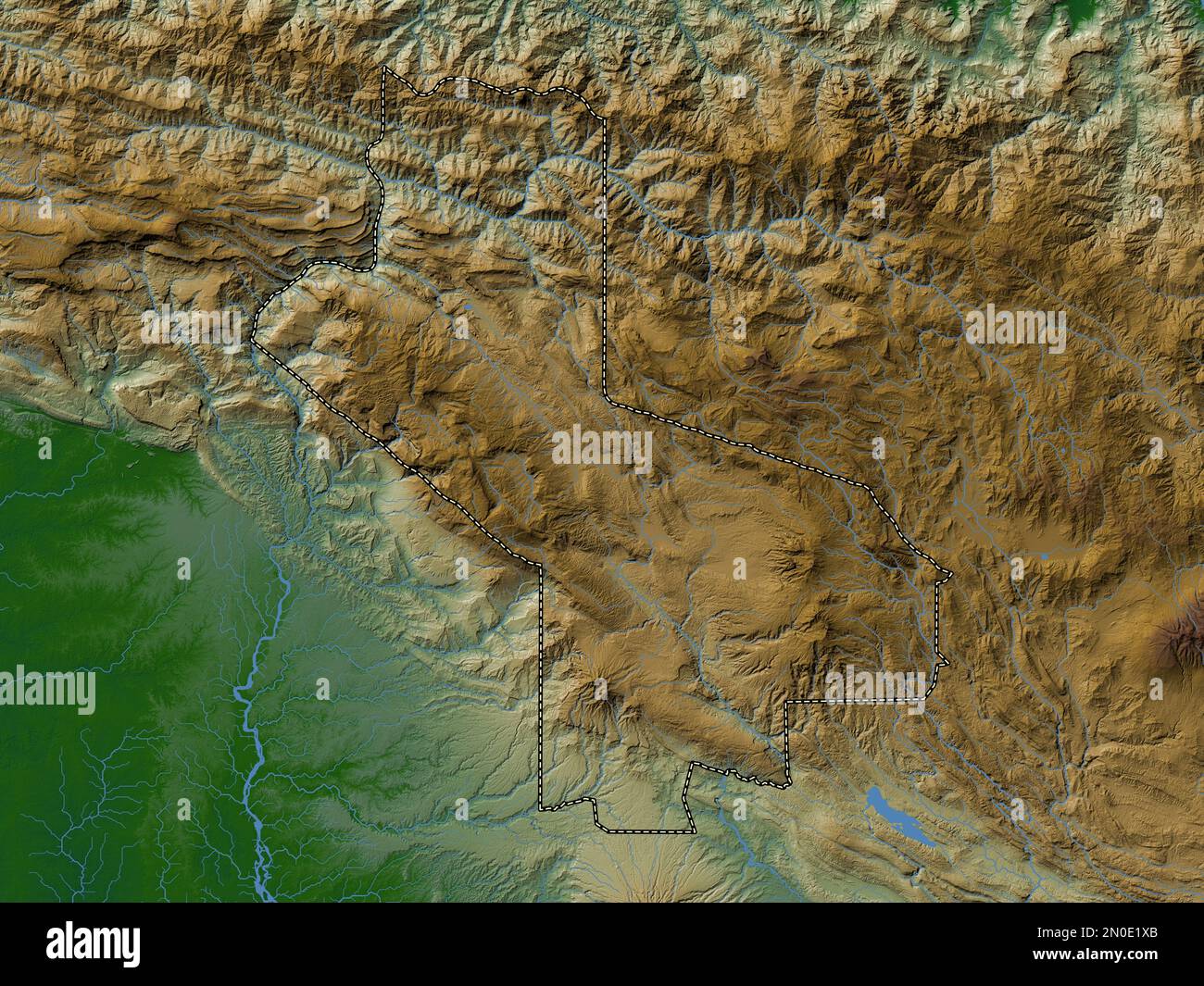 Hela, province of Papua New Guinea. Colored elevation map with lakes ...