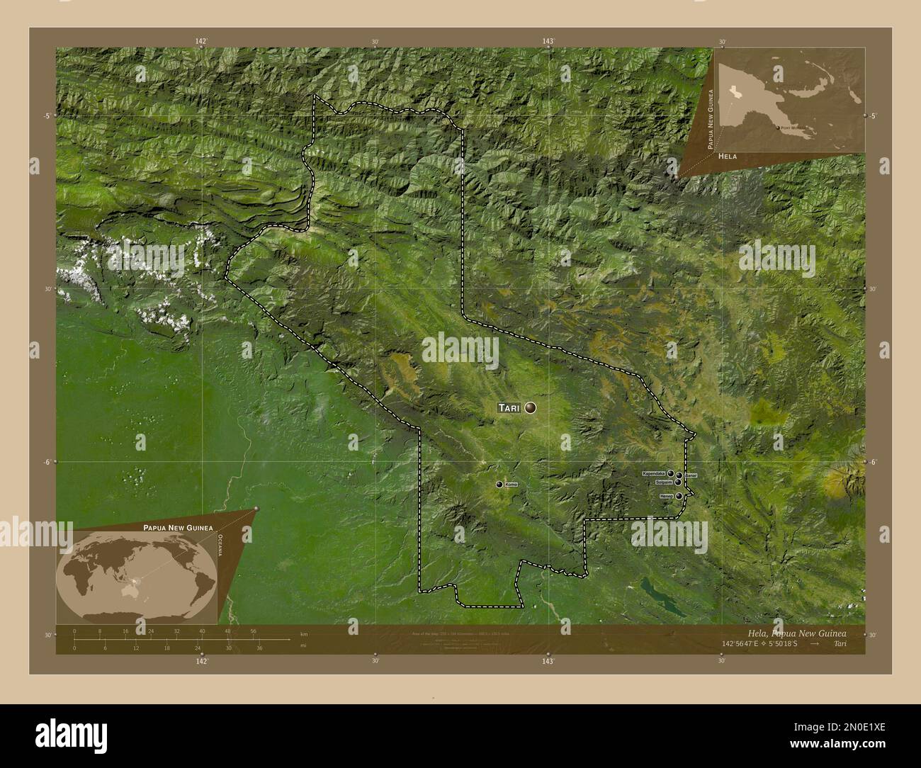 Hela, province of Papua New Guinea. Low resolution satellite map ...