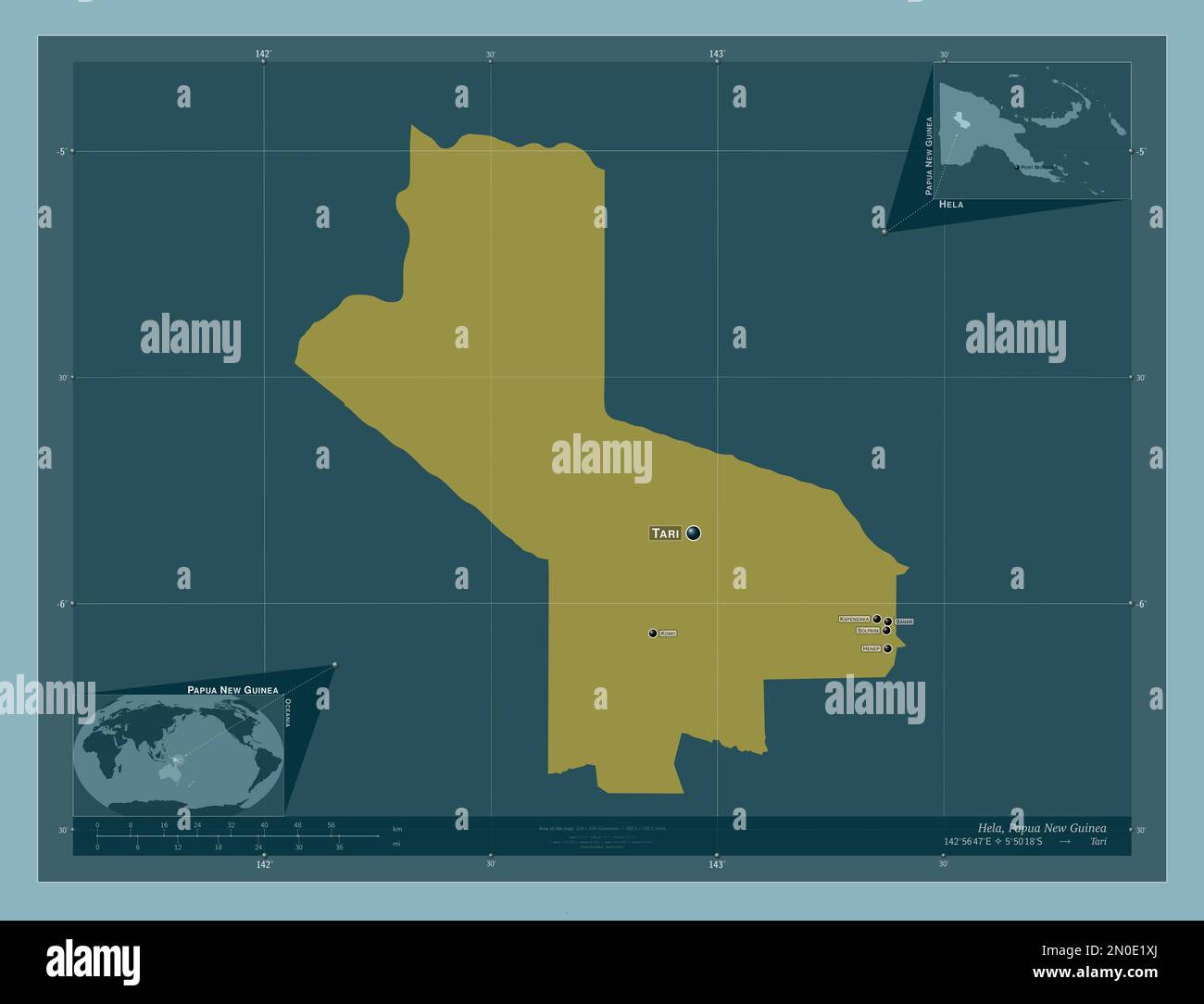 Hela, province of Papua New Guinea. Solid color shape. Locations and ...