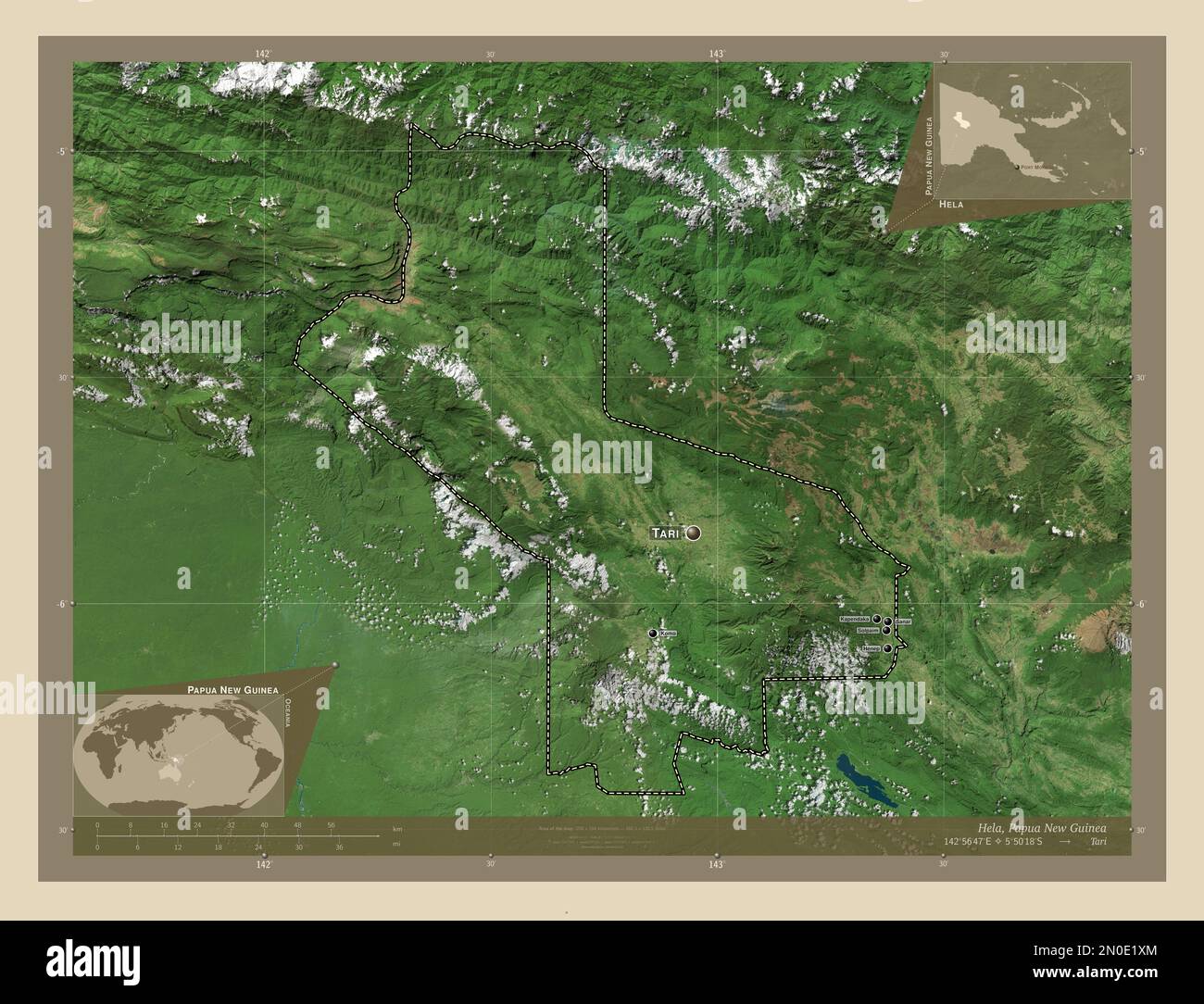 Hela, province of Papua New Guinea. High resolution satellite map ...
