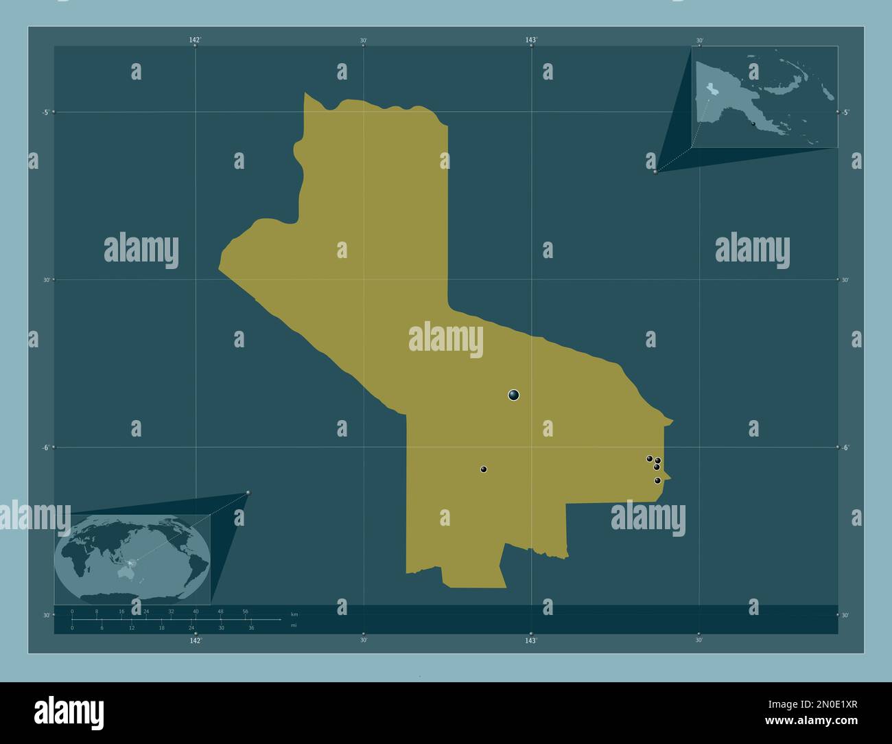 Hela, province of Papua New Guinea. Solid color shape. Locations of ...
